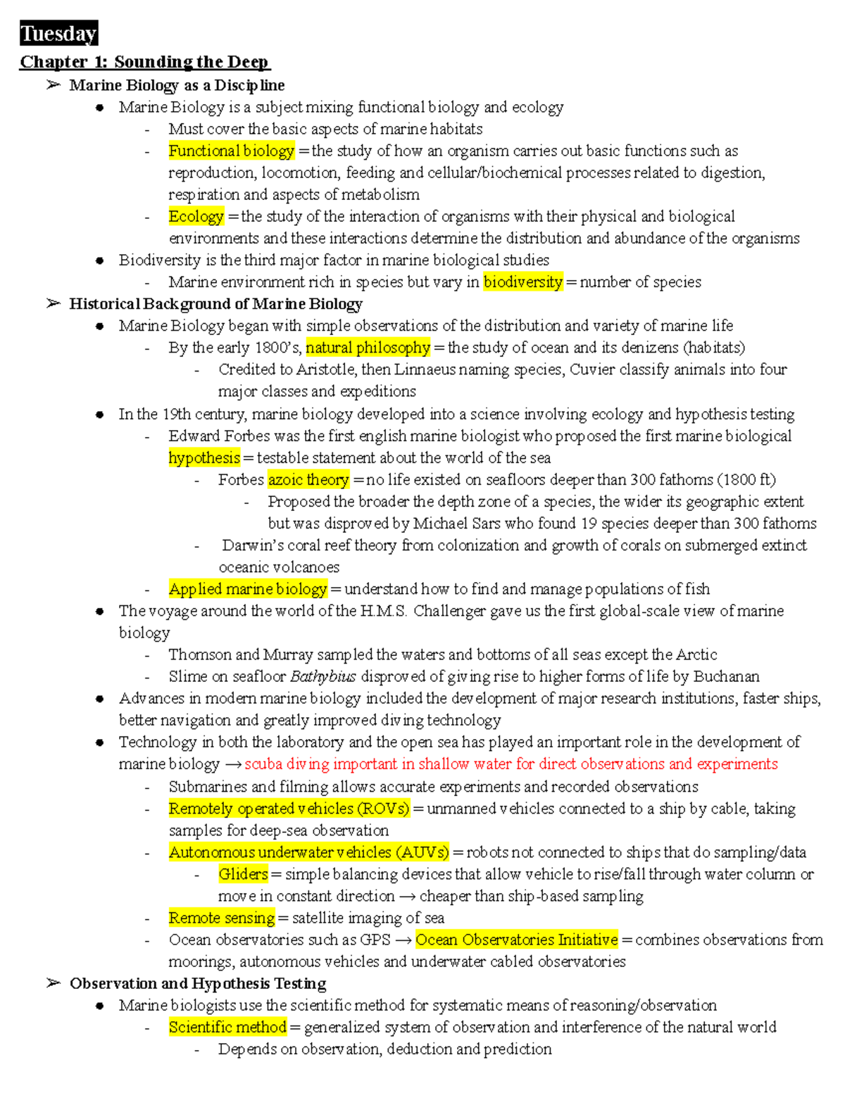 EEB 109 Week 1 Pre-Class Notes - Tuesday Chapter 1: Sounding the Deep ...