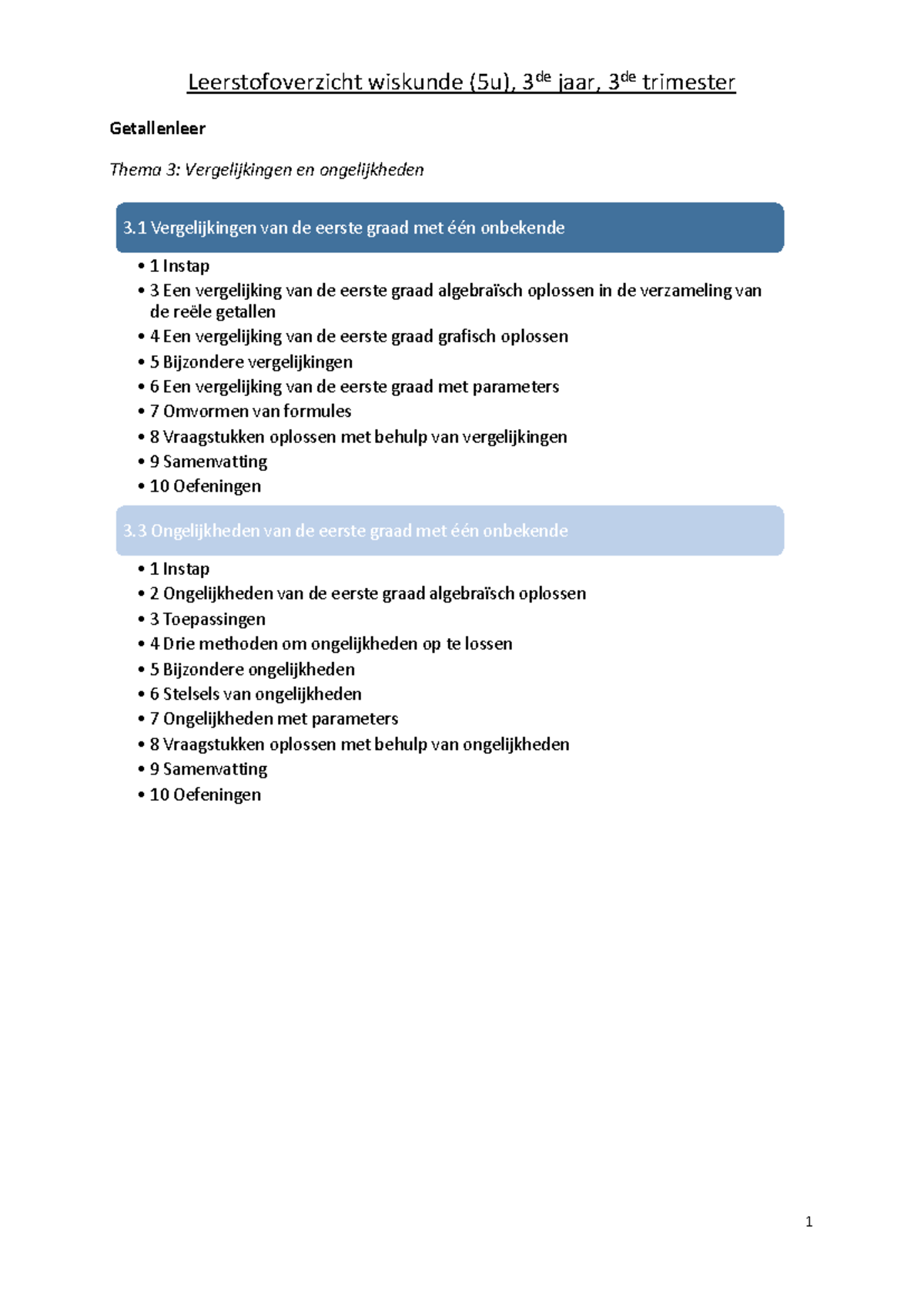 Leerstofoverzicht wiskunde derde jaar (5u) examen 3de trimester - Leerstofoverzicht wiskunde (5u ...