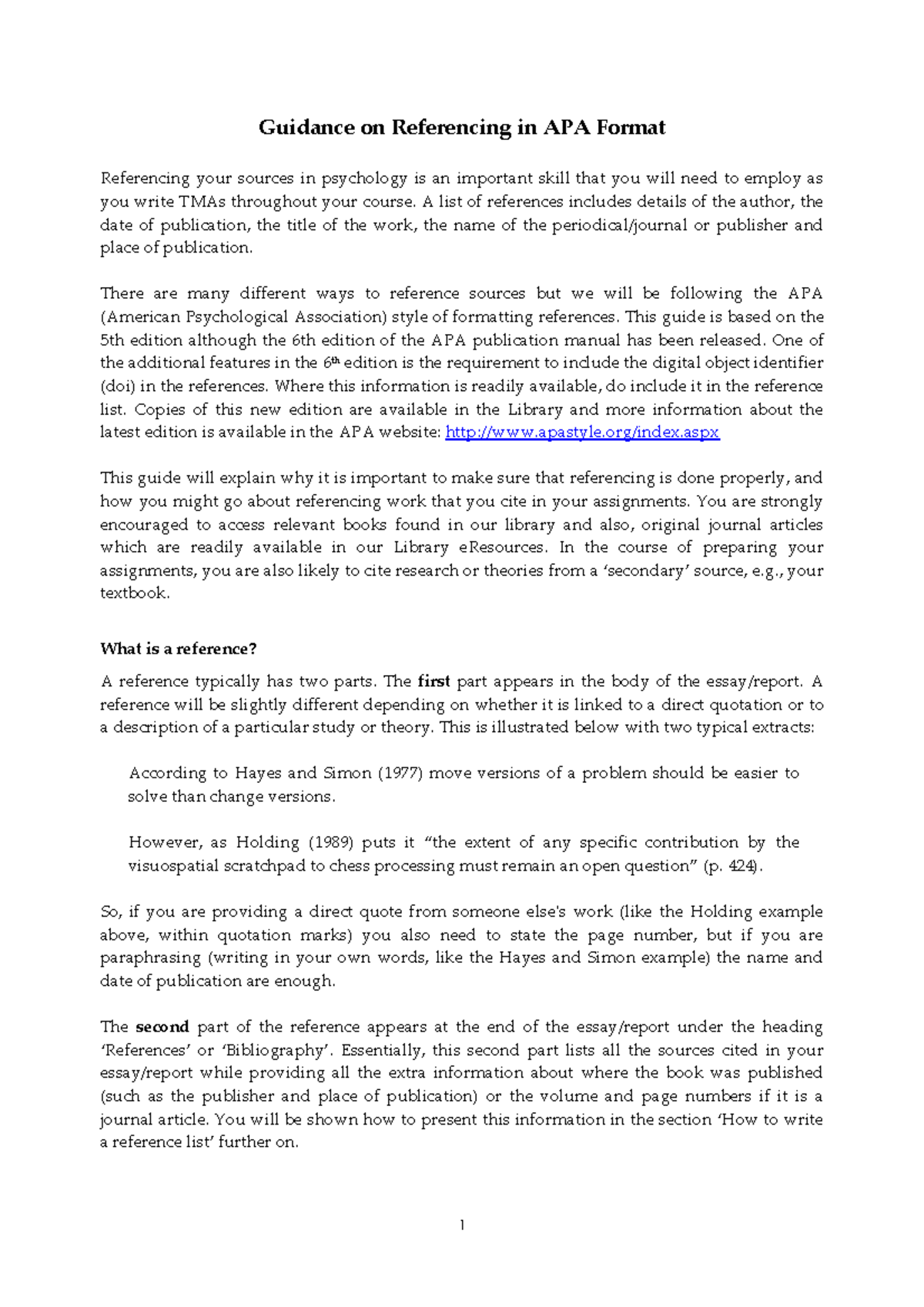 Guidance in Referencing in APA Format - Guidance on Referencing in APA ...