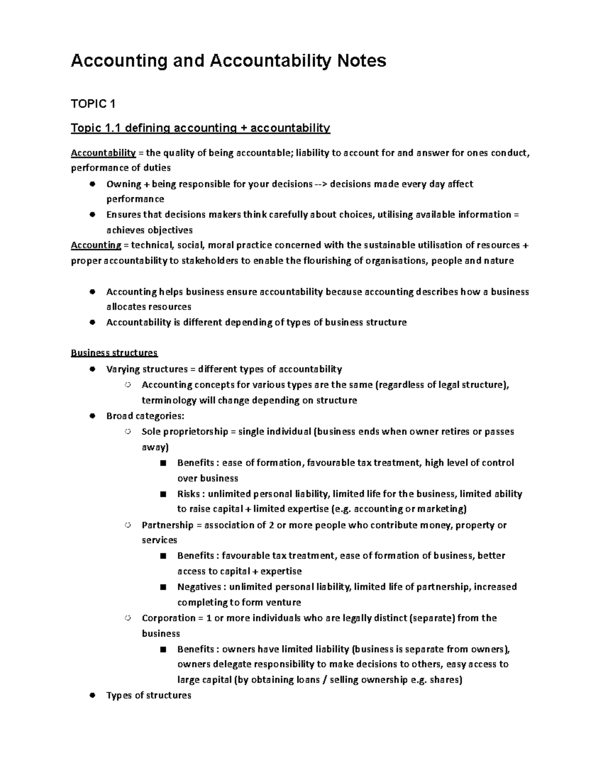 Accounting notes final - TOPIC 1 Topic 1 defining accounting ...