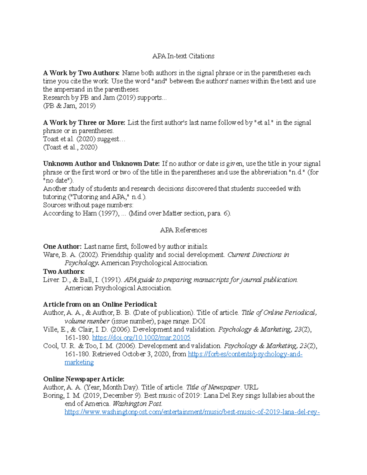 APA and MLA - none - APA In-text Citations A Work by Two Authors: Name ...