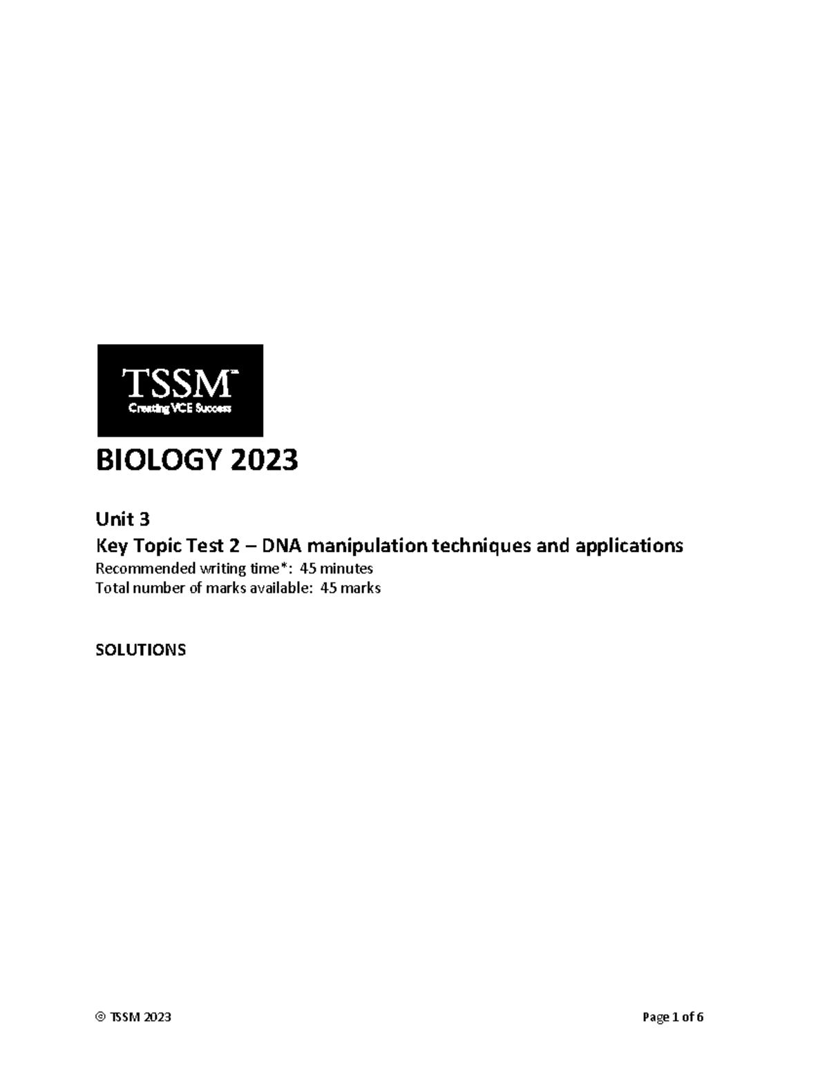 TSSM test 2 2023 - tssm test 2 2023 rev - BIOLOGY 2023 Unit 3 Key Topic ...