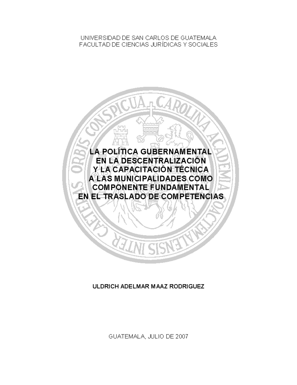 Tesis USAC - conceptos relacionados a la descentralizacion - - Studocu