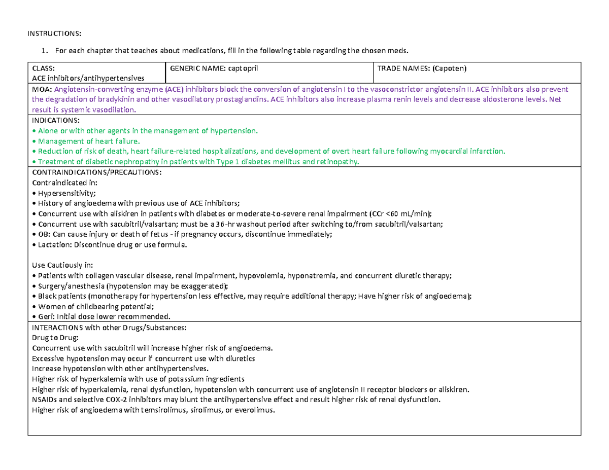 Captopril med card - INSTRUCTIONS: For each chapter that teaches about ...