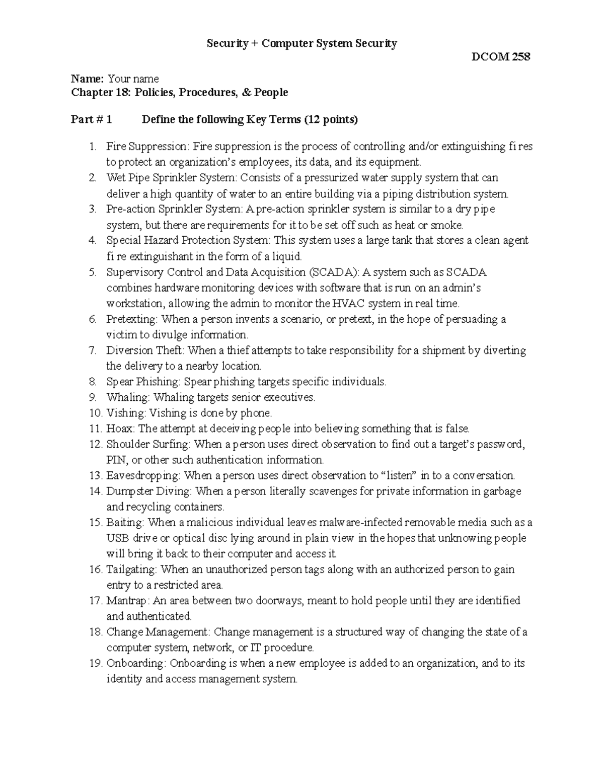 Dcom 258 Lab 18 Policies Procedures And People Security Computer System Security Dcom 258
