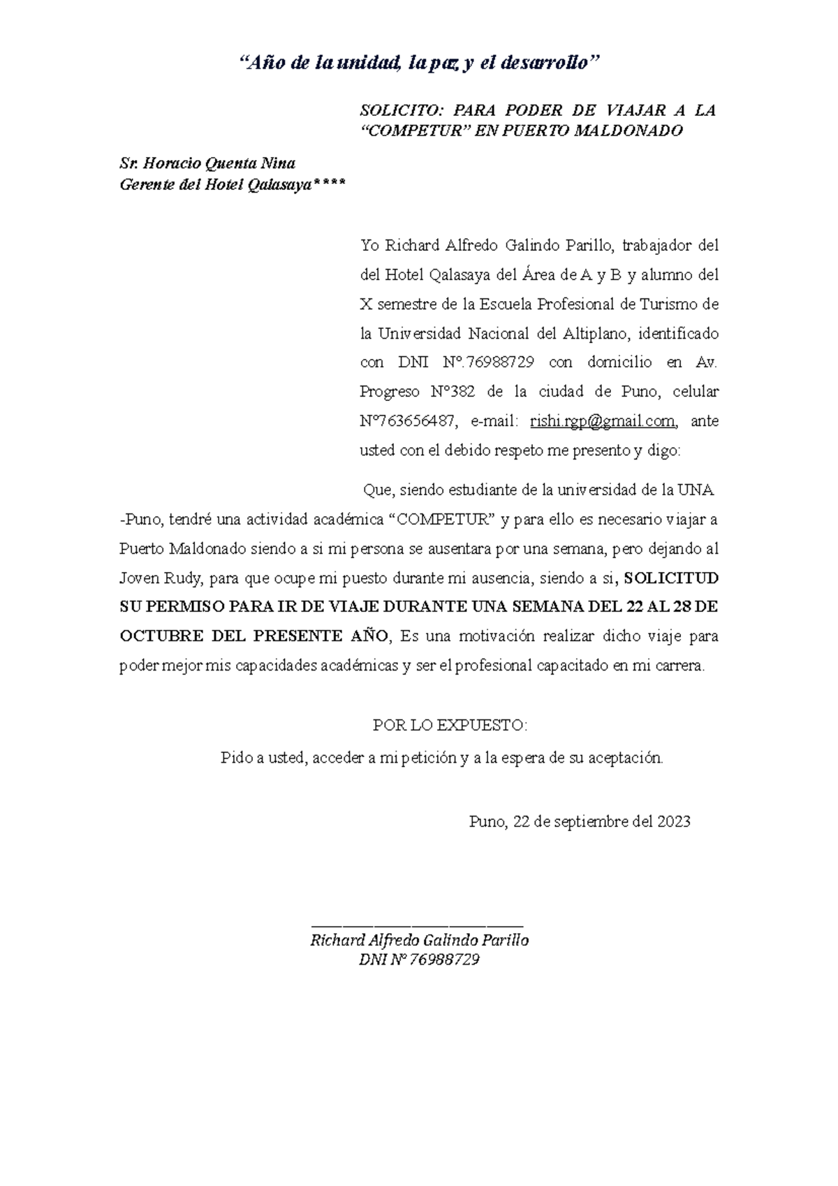 Solicitud para empresa o entidad pública 2.0 - “Año de la unidad, la ...