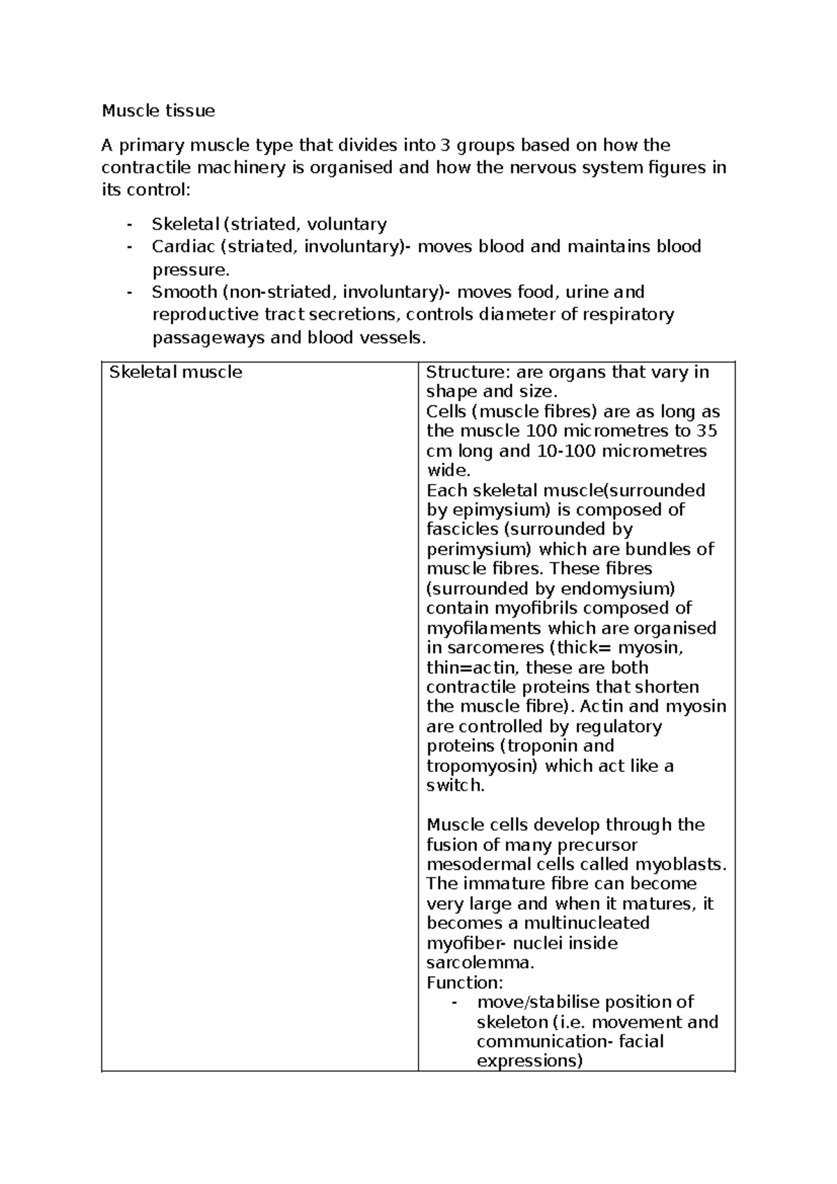 Muscle tissue - notes - Muscle tissue A primary muscle type that ...