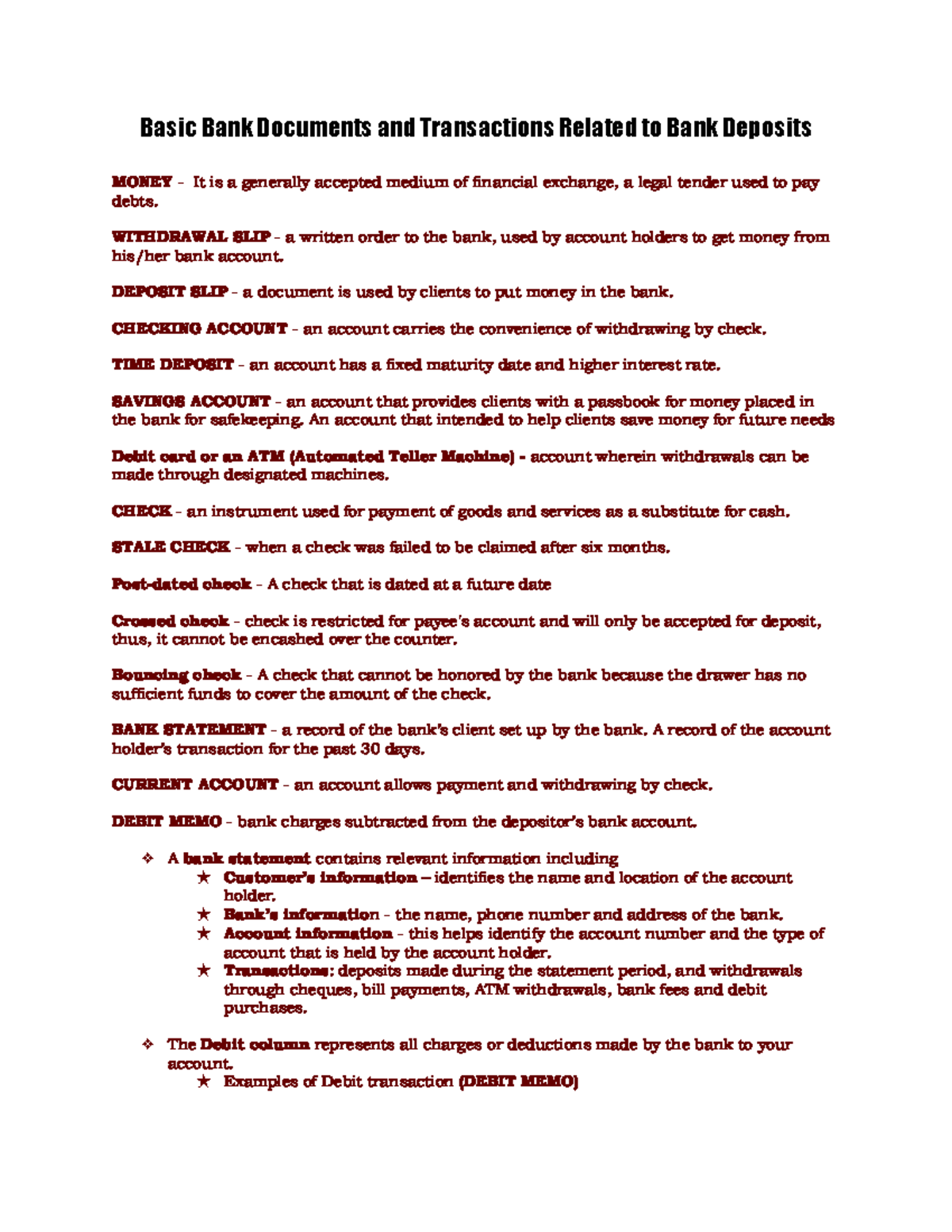 FABM2 Reviewer - Good luck - Basic Bank Documents and Transactions ...