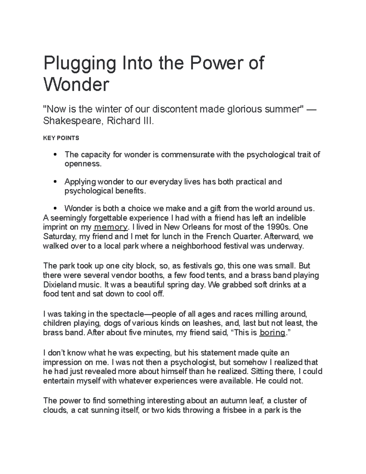 Plugging Into the Power of Wonder - Plugging Into the Power of Wonder ...