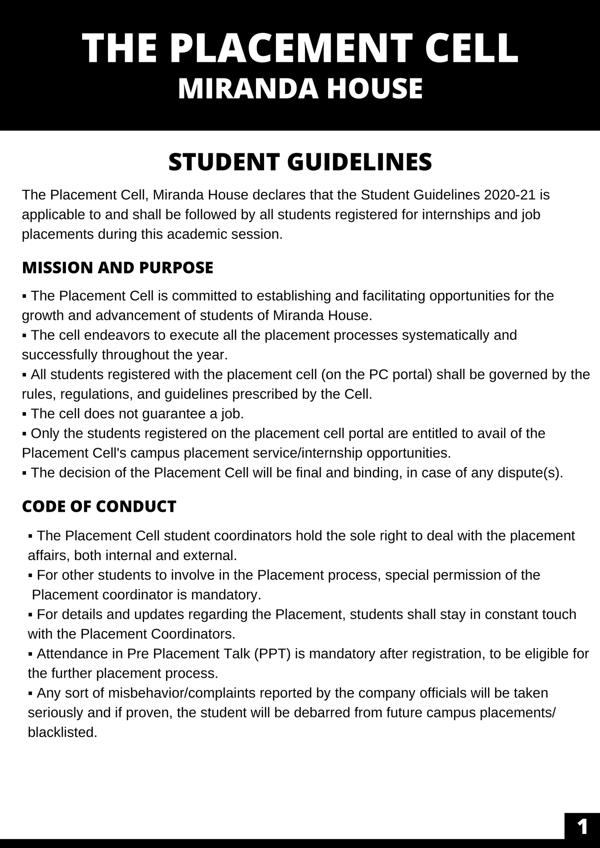 MH-Student-Guidelines - The Placement Cell is committed to establishing ...