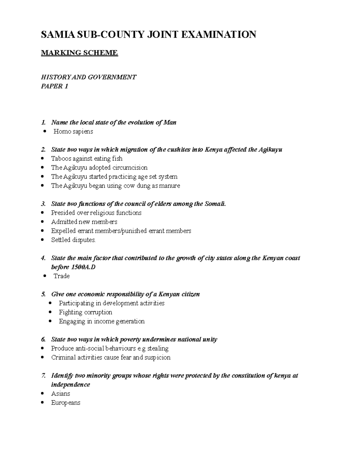 History Paper 1 Marking Scheme 2 - SAMIA SUB-COUNTY JOINT EXAMINATION ...