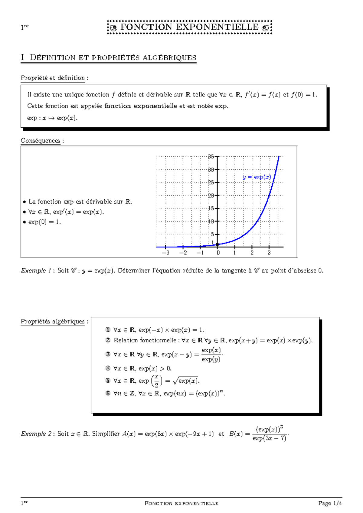1Cours Fct Exp 24 - Cours sur les fonctions exponentielles - 1 re ...
