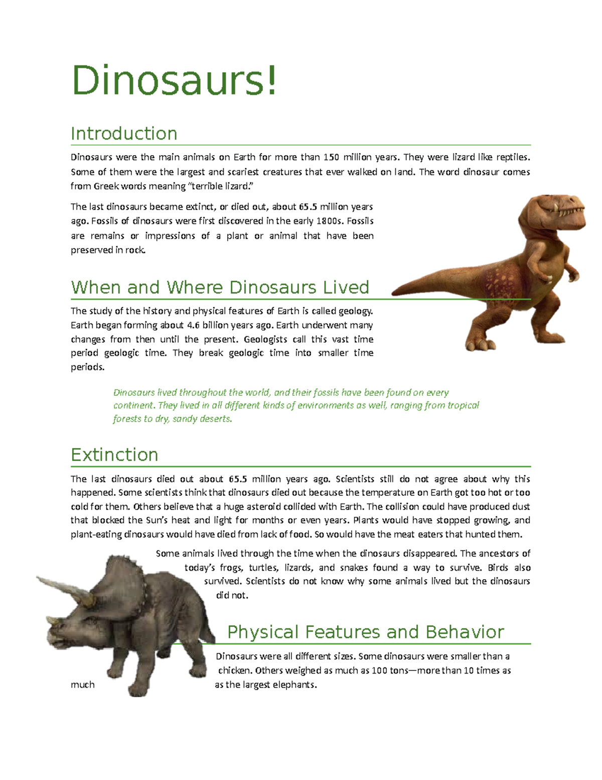 Project 1 - sdfsdf - Dinosaurs! Introduction Dinosaurs were the main ...