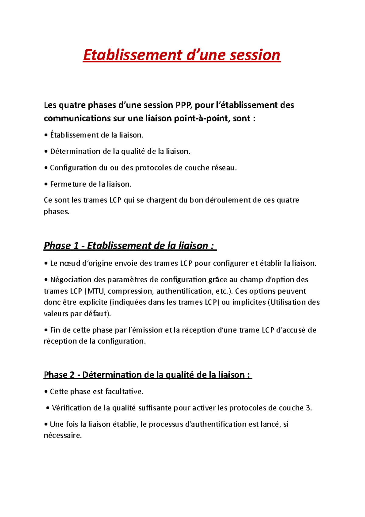 Etablissement d’une session - Etablissement d’une session Les quatre ...