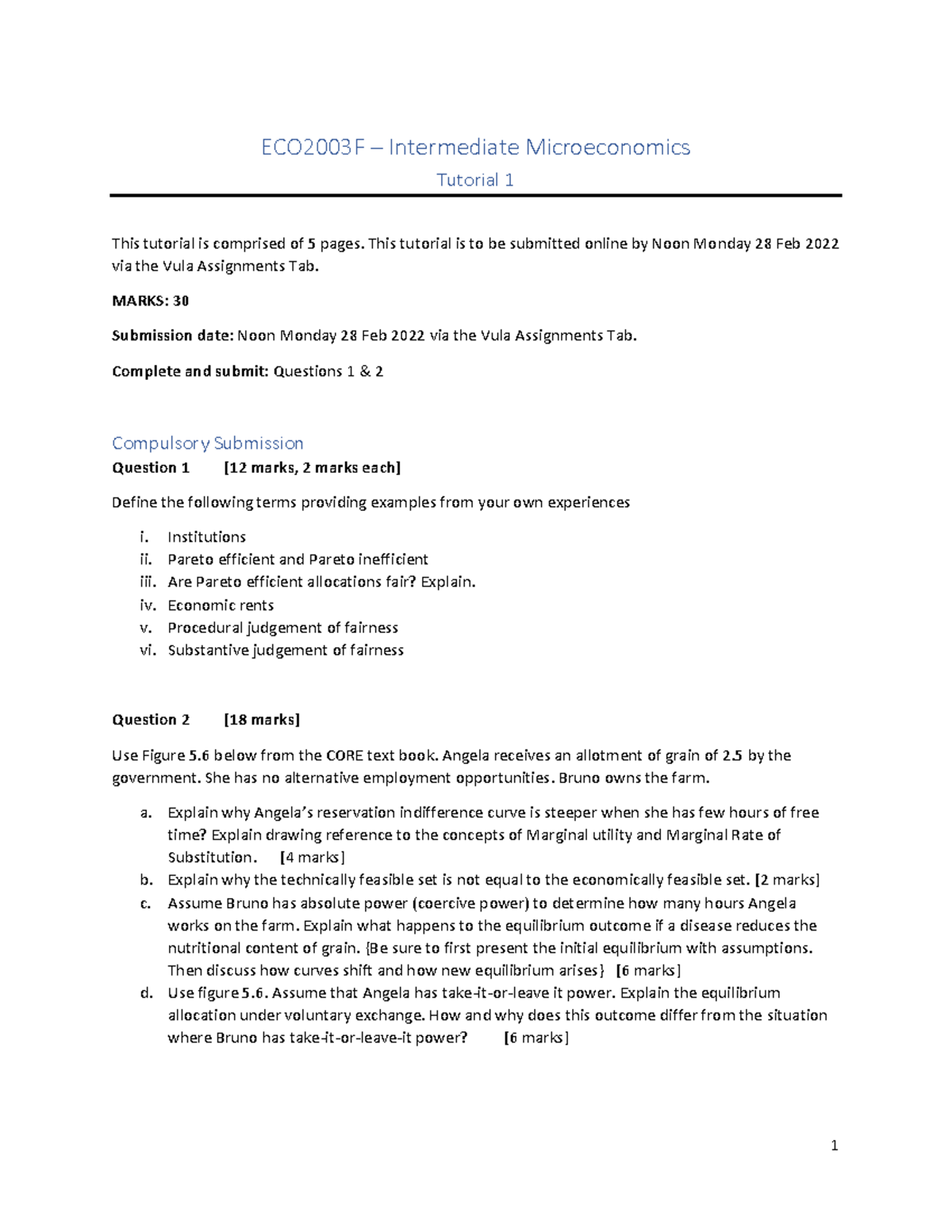 ECO2003 F Tutorial 1 2022 - ECO2003F – Intermediate Microeconomics ...