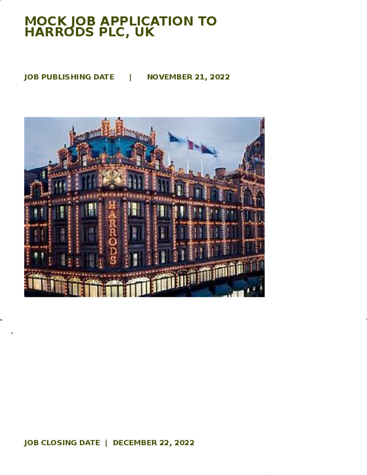 MOCK JOB Application TO Harrods PLC MOCK JOB APPLICATION TO HARRODS mock-job-application-to-harrods-plc-mock-job-application-to-harrods
