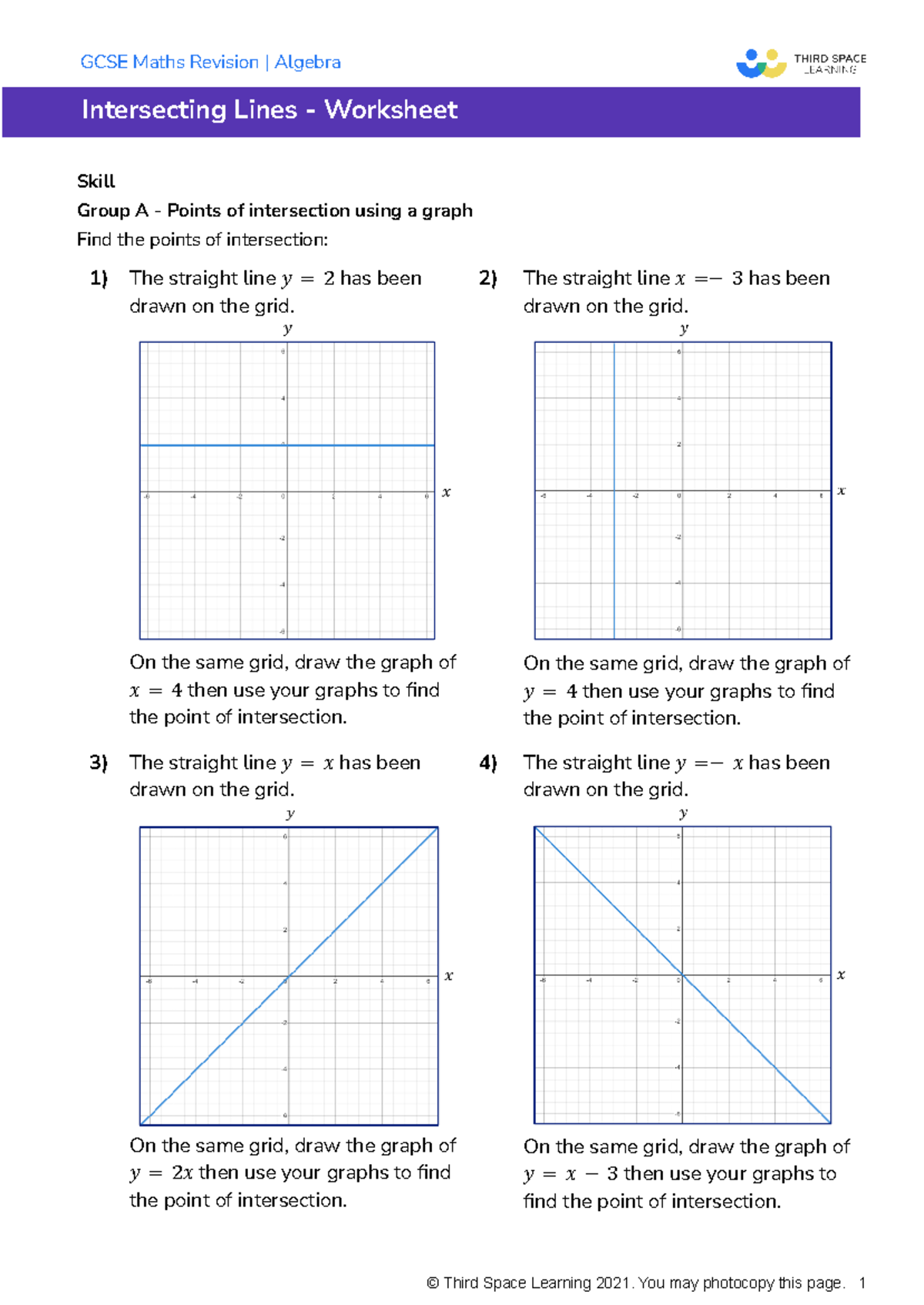 Third Space Learning Intersecting Lines GCSE Worksheet - Intersecting ...