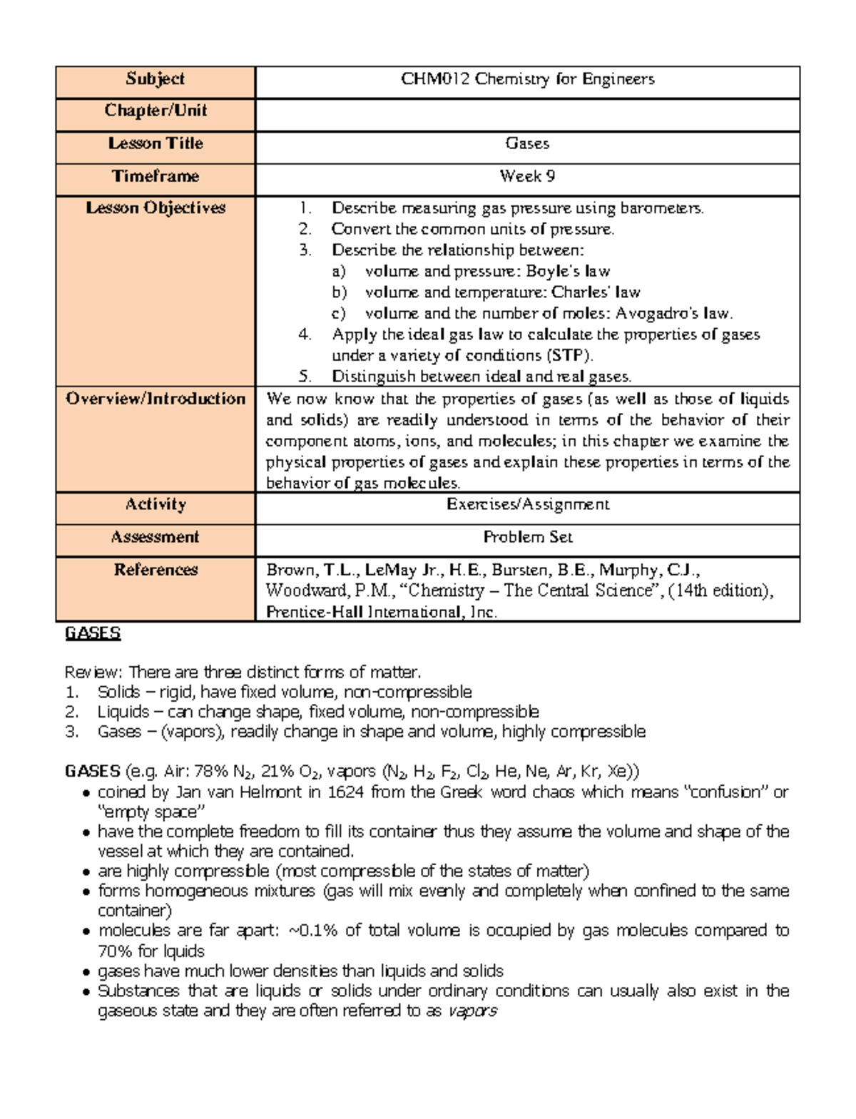 Chem 12 Module 6 - Lecture Materials - Subject CHM01 2 Chemistry for ...