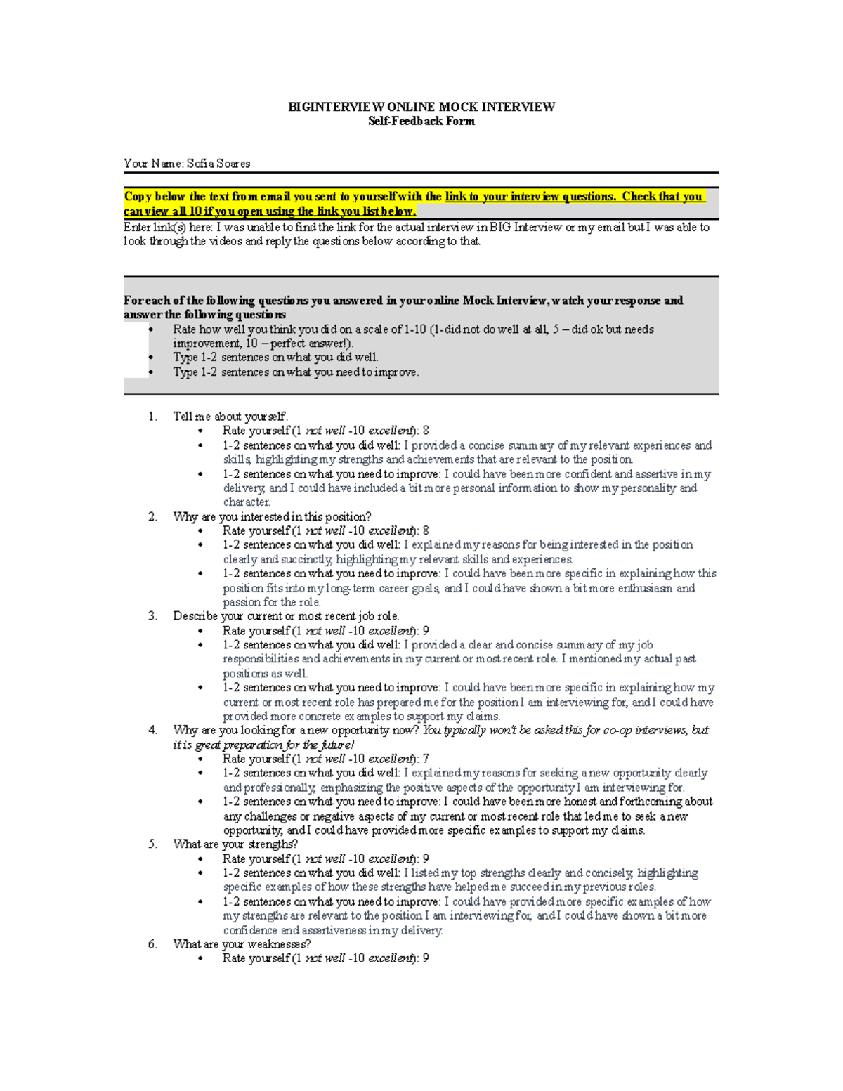 BIG Interview assignment - BIGINTERVIEW ONLINE MOCK INTERVIEW Self ...