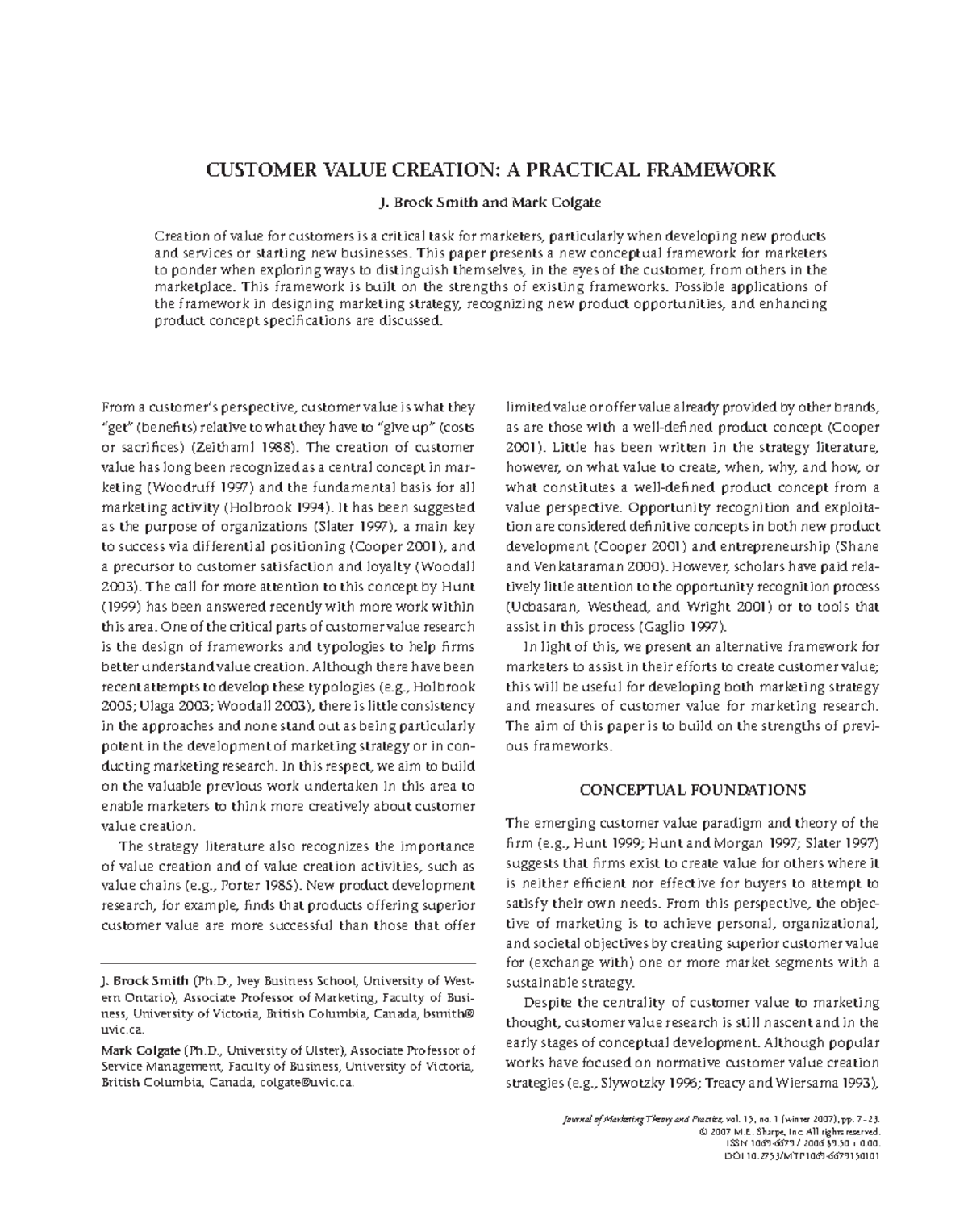 customer value framework - Journal฀of฀Marketing฀Theory฀and฀Practice ...