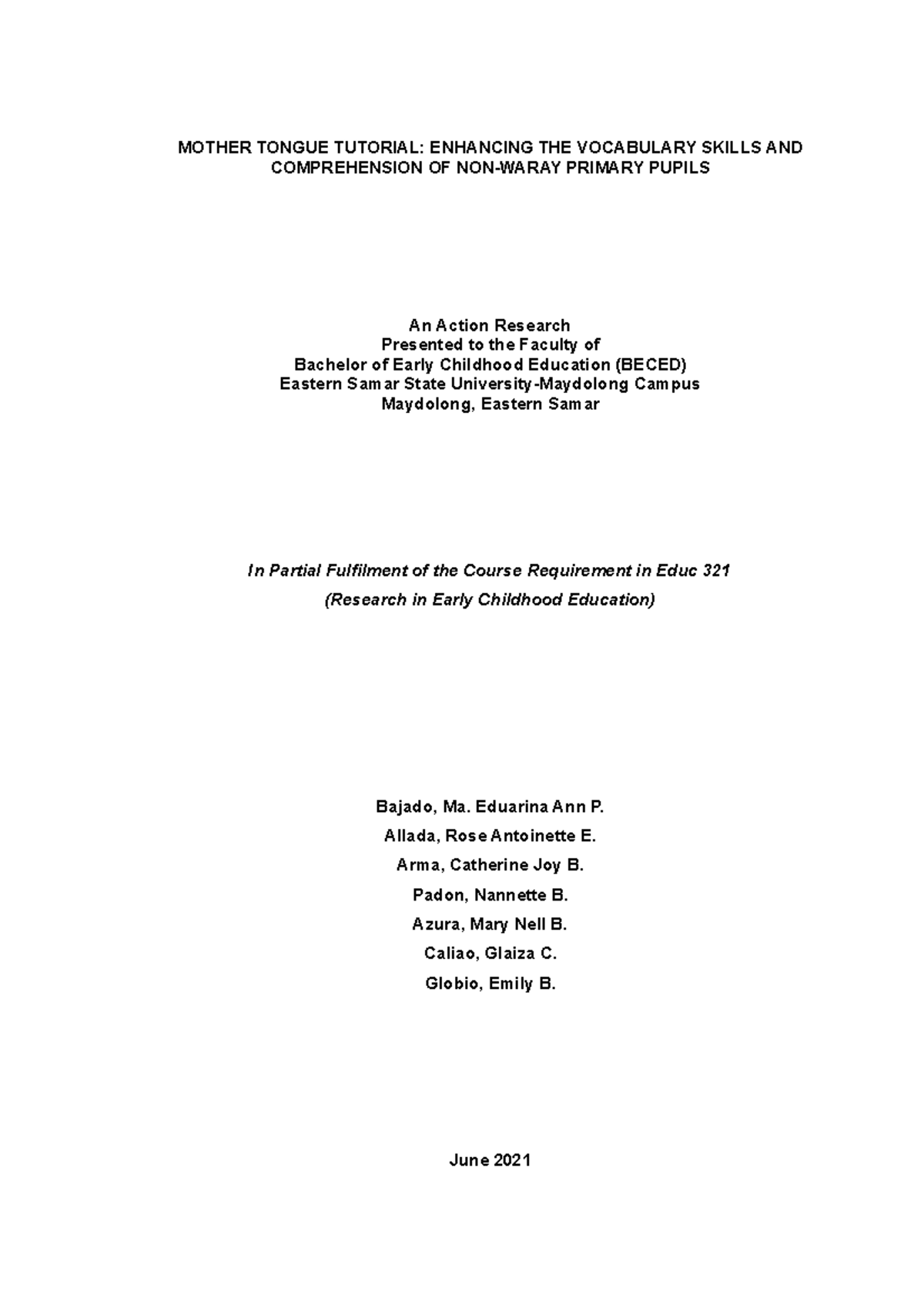 Action-Research-Completed - MOTHER TONGUE TUTORIAL: ENHANCING THE ...