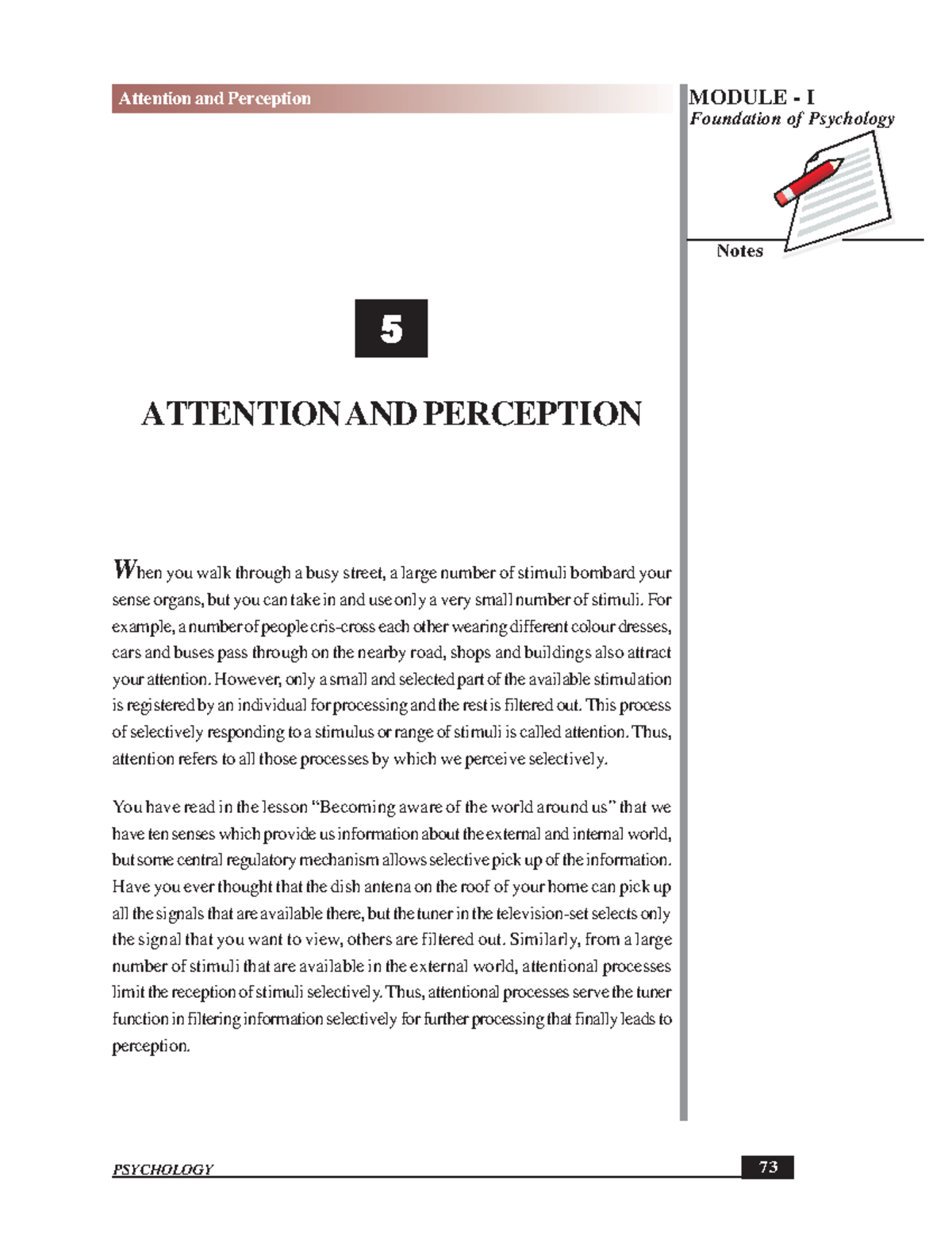 Attention and perception - Notes Foundation of Psychology 55555 ...