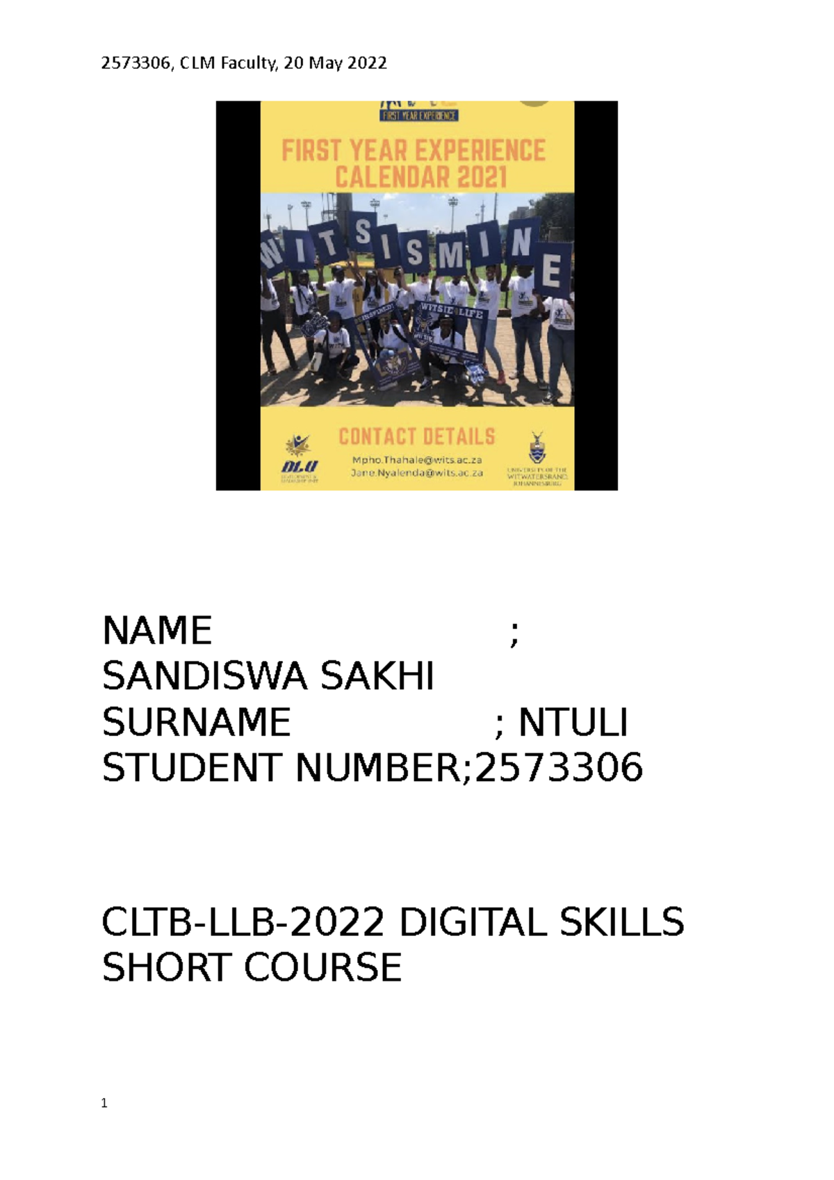 2573306 Ntuli Sandiswa Sakhi - NAME ; SANDISWA SAKHI SURNAME ; NTULI ...