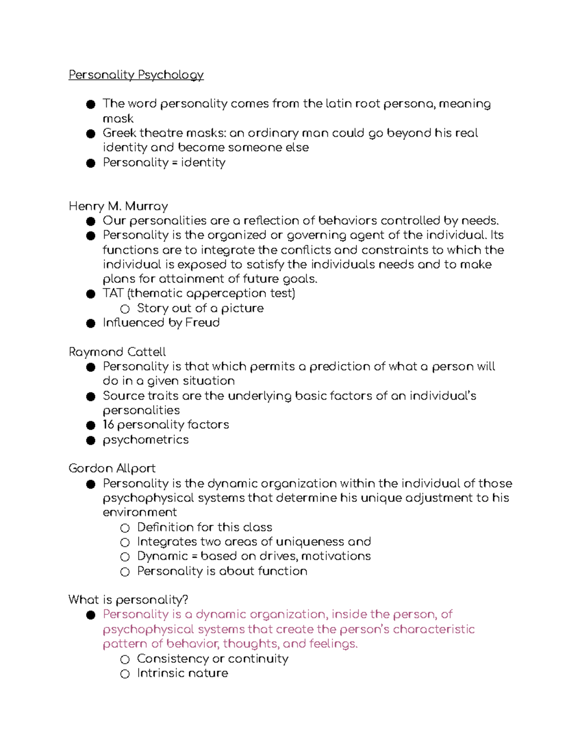 Week One - Psychology of Personality Fall 2019 Instructor: Baoyu Wang - Personality Psychology ...