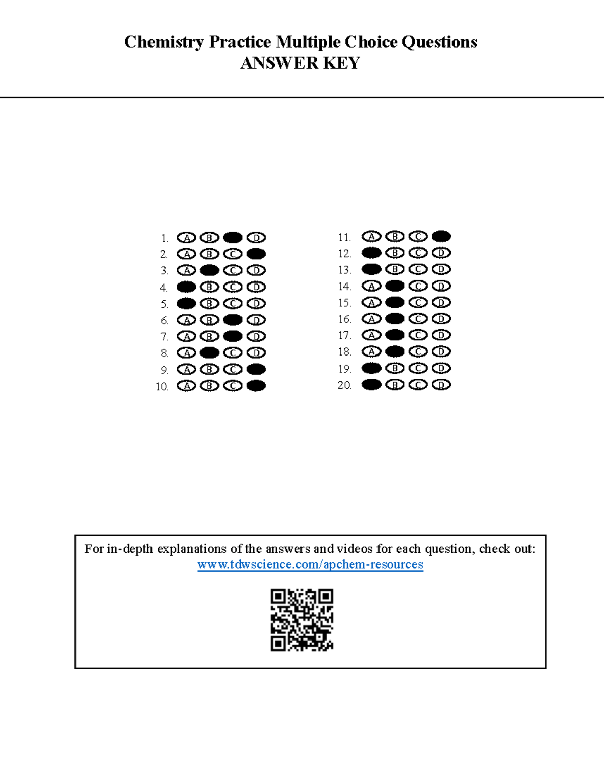 AP Chemistry Multiple Choice Answer Sheet - Chemistry Practice Multiple ...