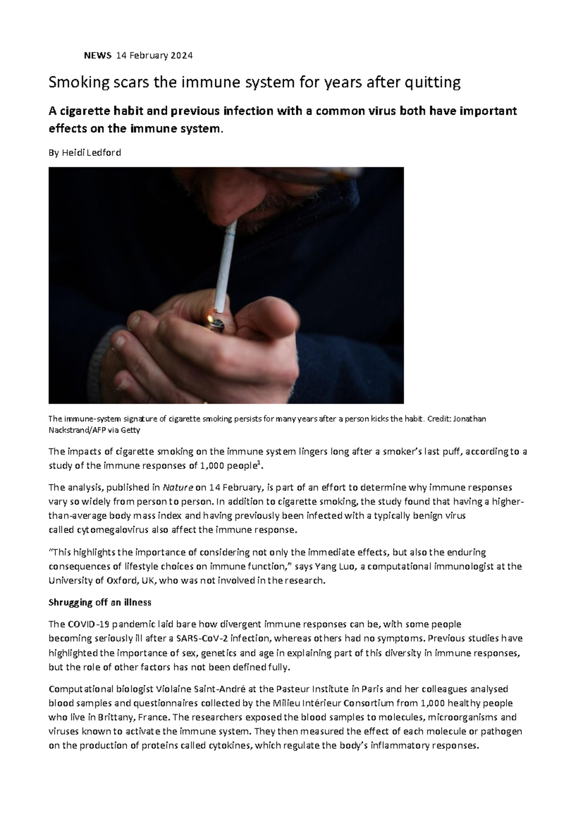 Smoking scars the immune system for years after quitting - By Heidi ...