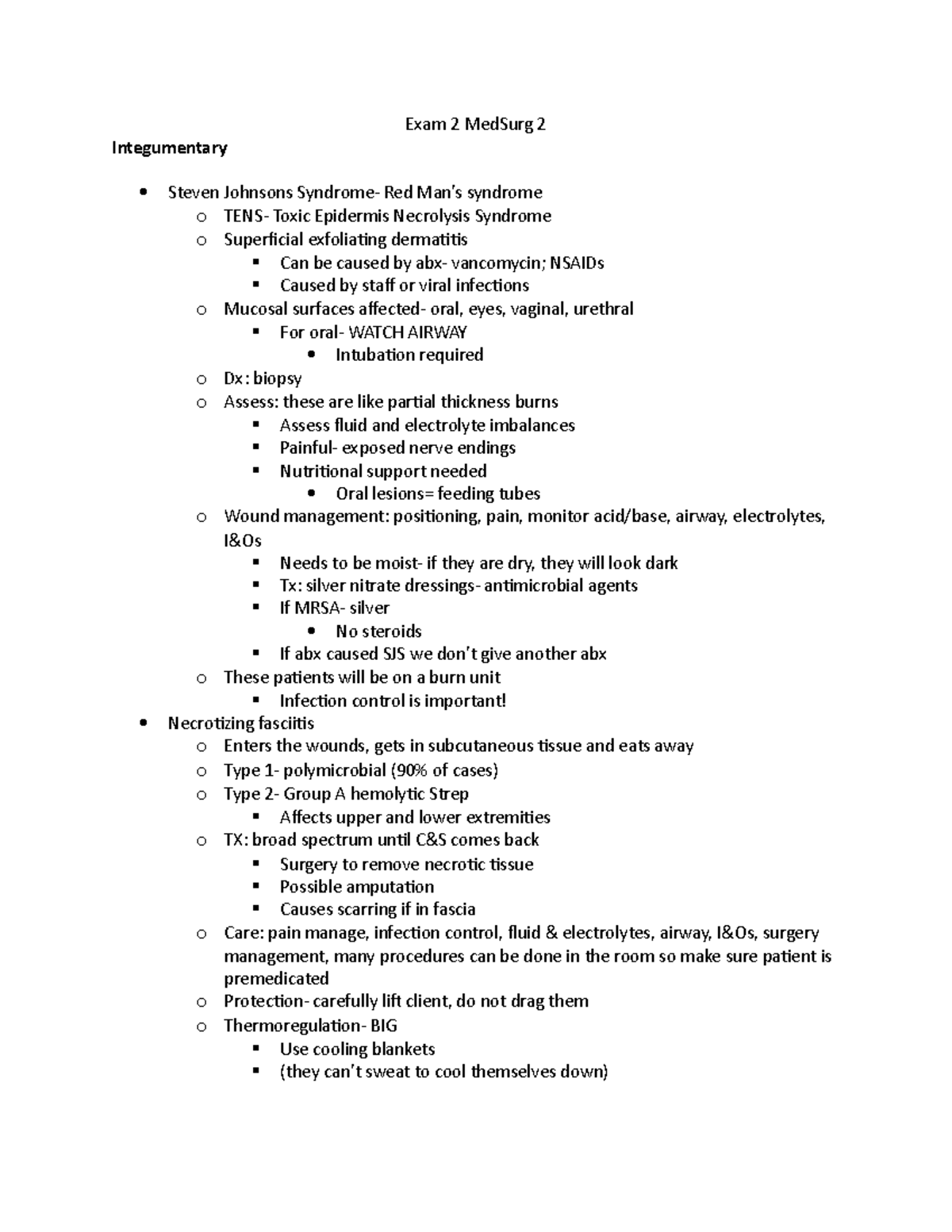 Exam 2 notes - info for med surg topics - Exam 2 MedSurg 2 ...