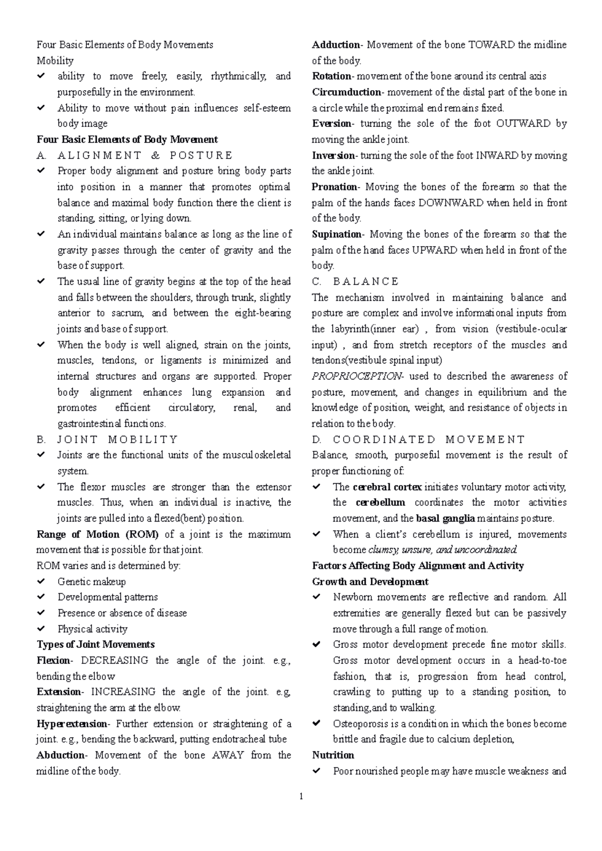 Chapter 44 Activity & Exercise - Four Basic Elements of Body Movements ...
