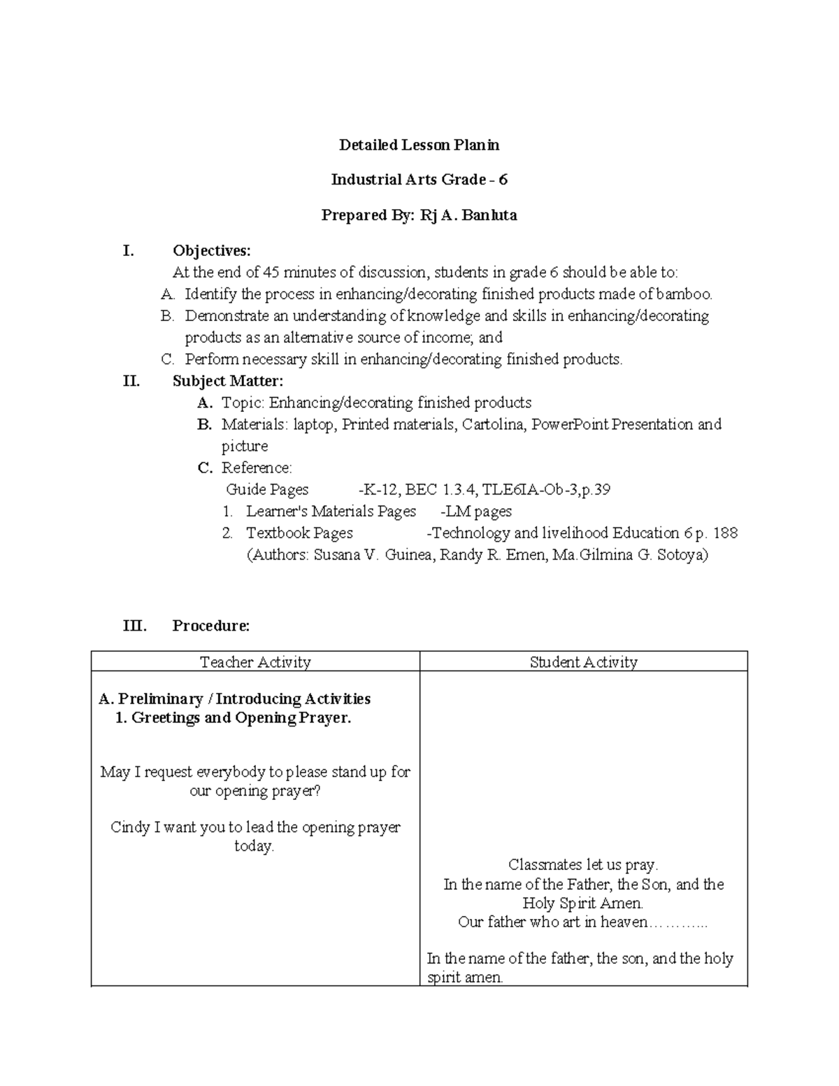 Detailed Lesson Plan in Industrial - Detailed Lesson Planin Industrial ...