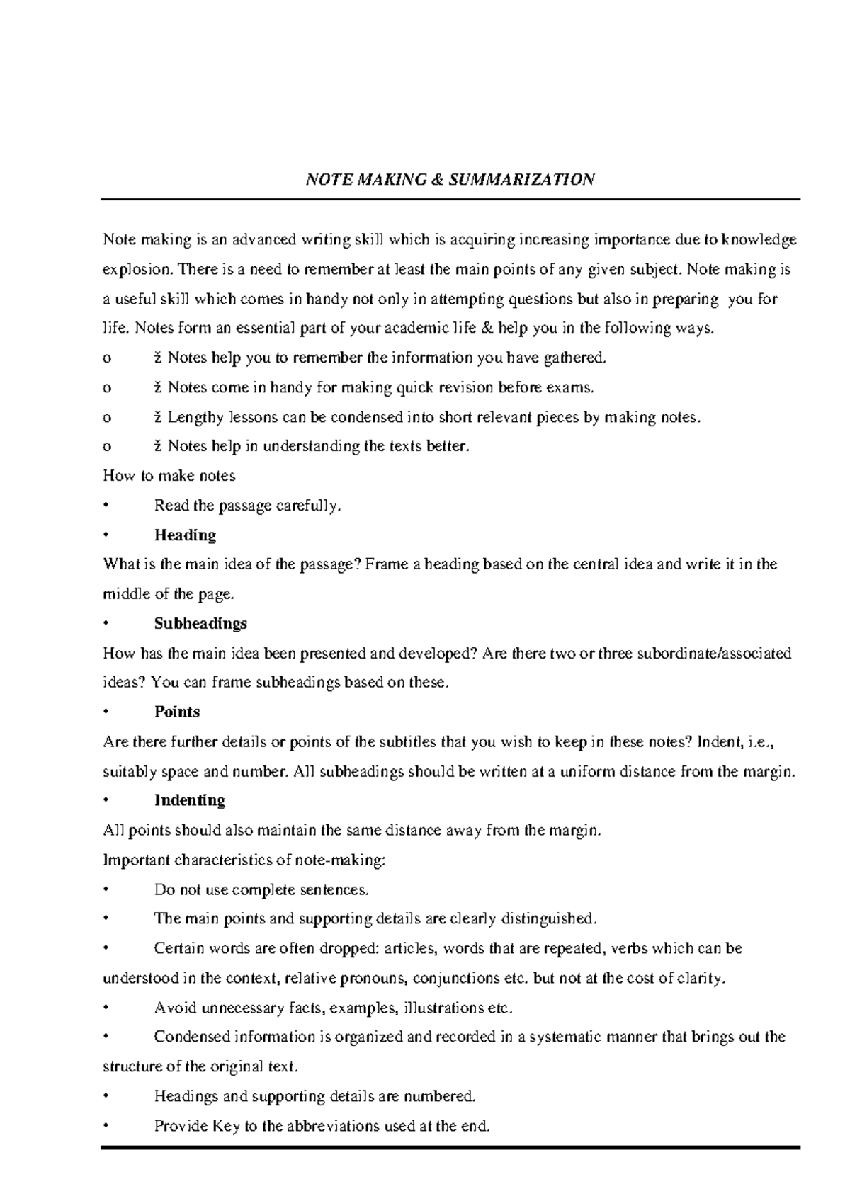 Note Making And Summarization Note Making And Summarization Note Making Is An Advanced Writing