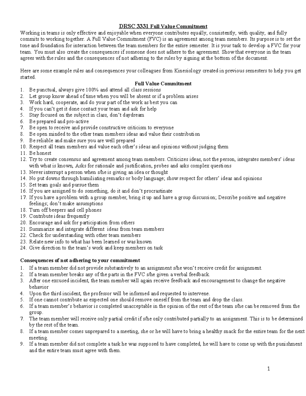 Full Value Commitment Team Contract - DRSC 3331 Full Value Commitment ...