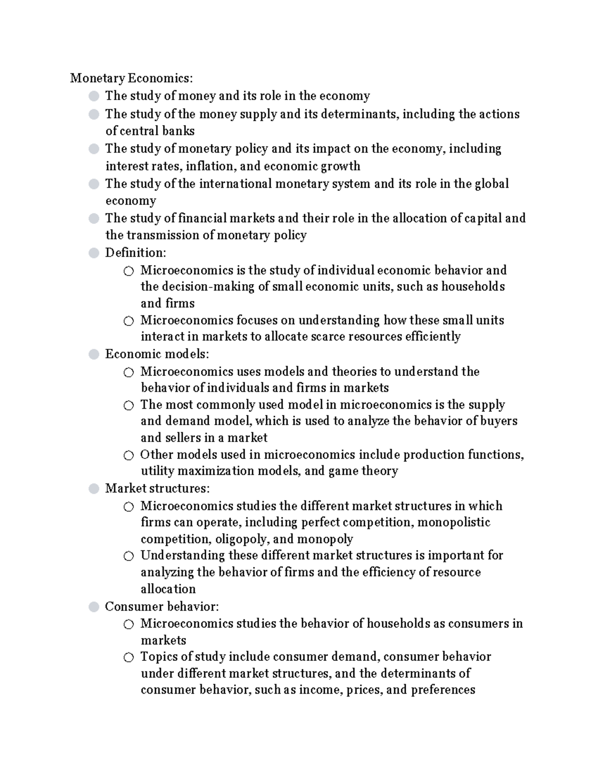 economics notes - Monetary Economics: The study of money and its role ...