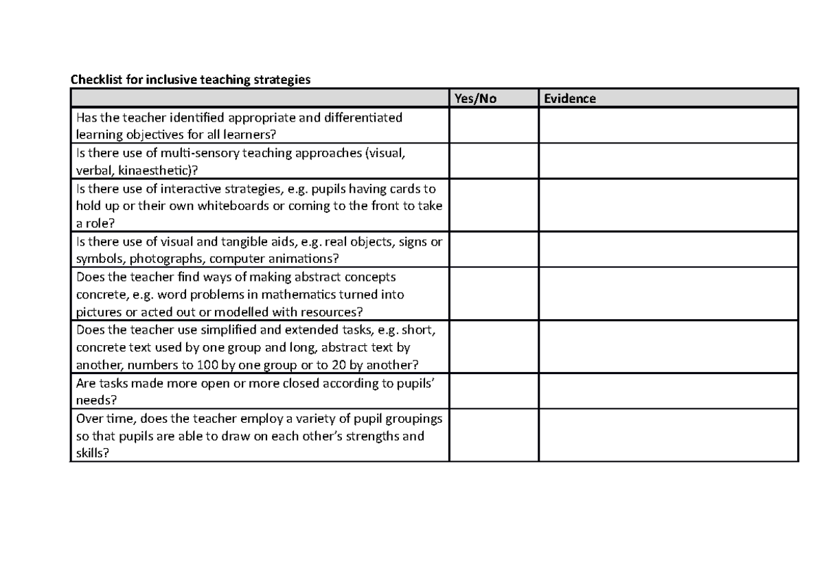 Checklist for inclusive teaching strategies - pupils having cards to ...