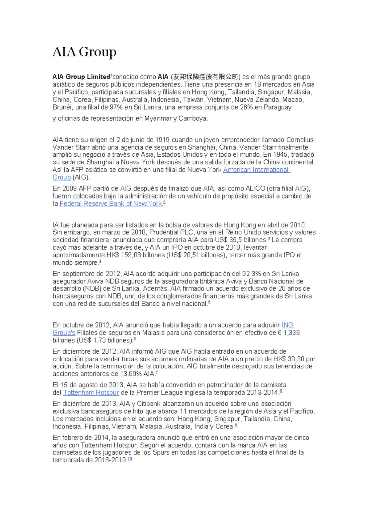 AIA Group - AIA Group AIA Group Limited 1 conocido como AIA (友邦保險控股有限公司 ...