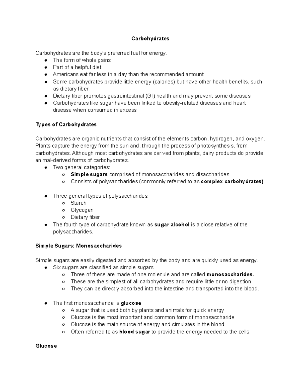 Nutrition 100 Chapter 5 Notes Carbohydrates - Carbohydrates ...