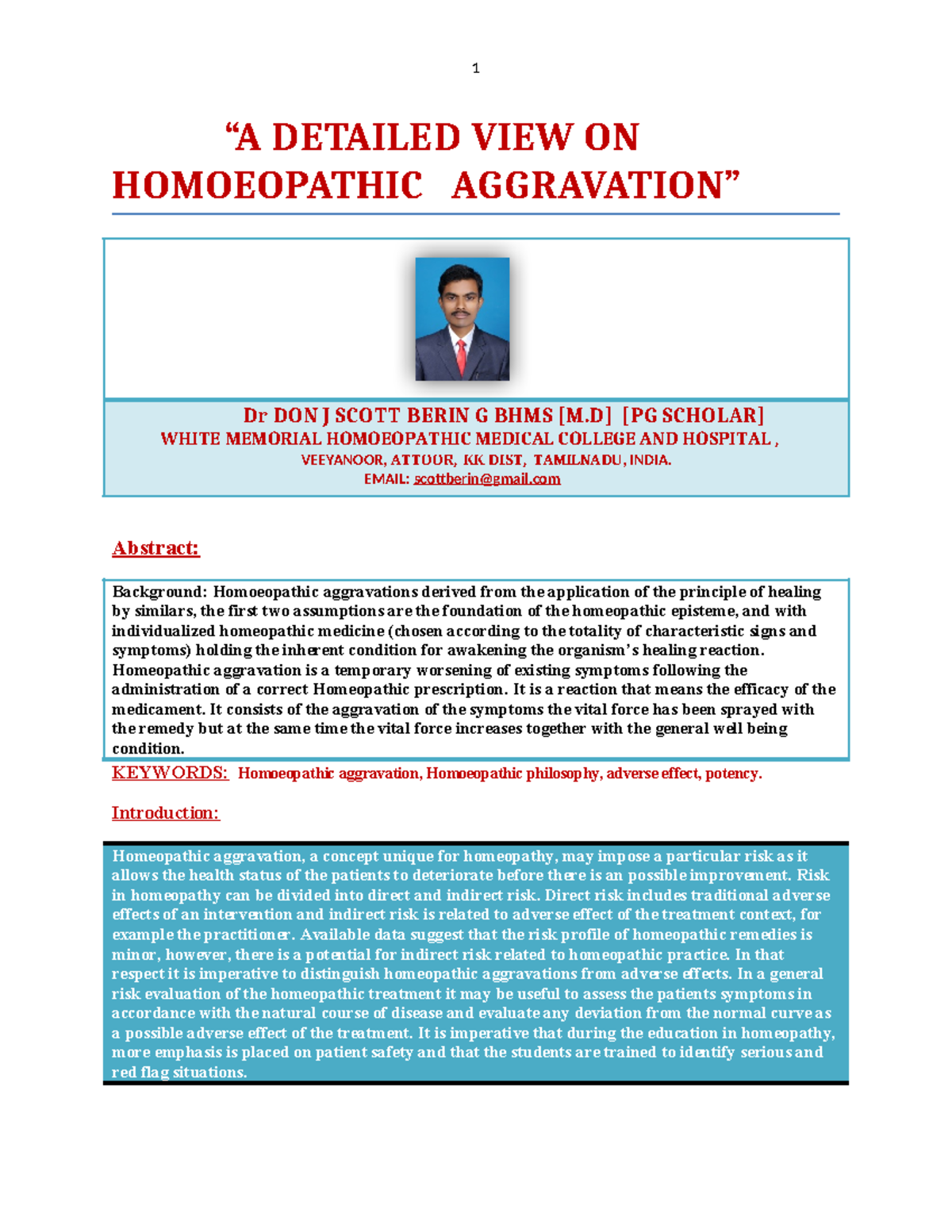 A Detailed VIEW ON Homoeopathic Aggravation - “A DETAILED VIEW ON ...