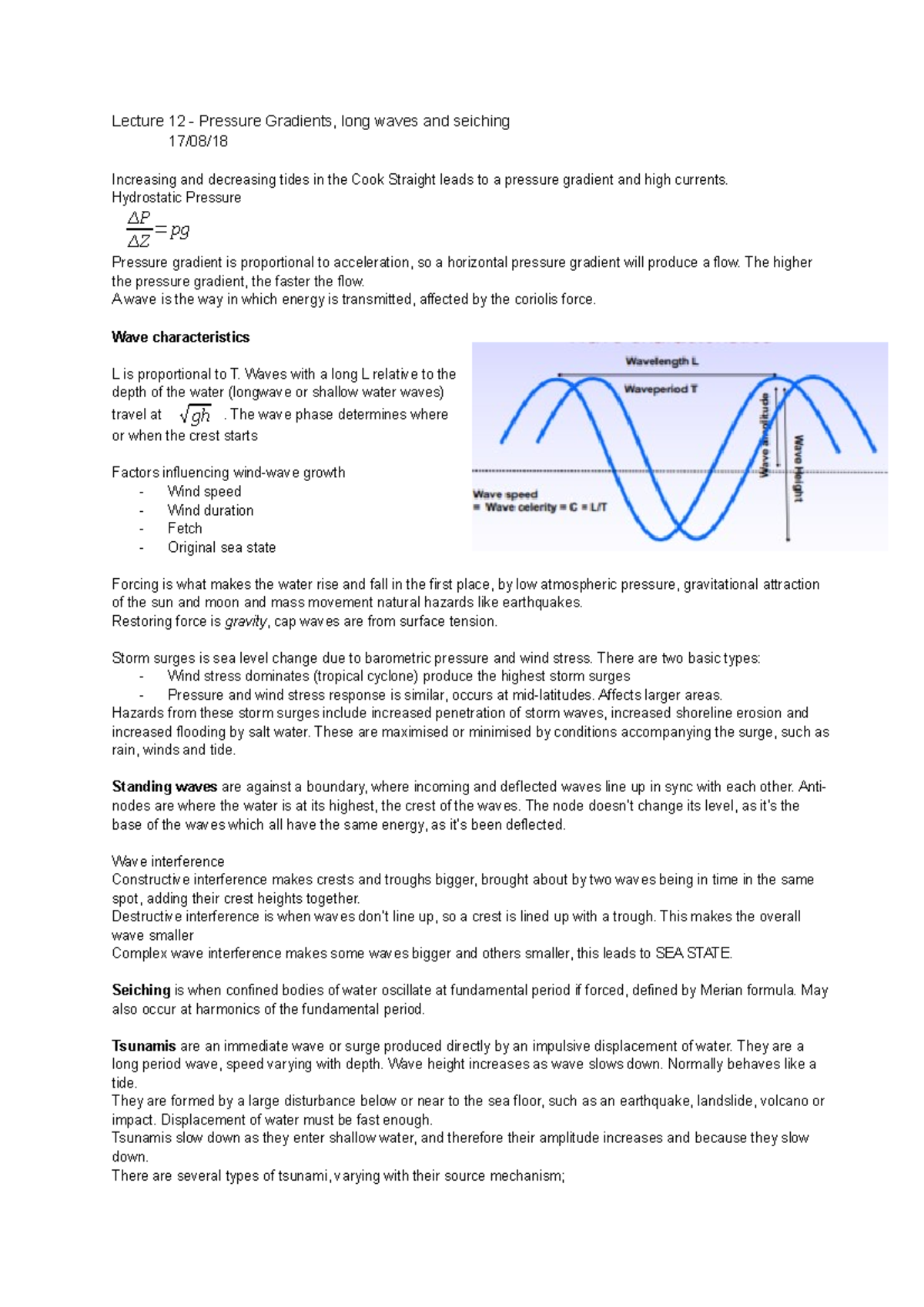 12 - Pressure gradients, long waves & seiching - Lecture 12 - Pressure ...