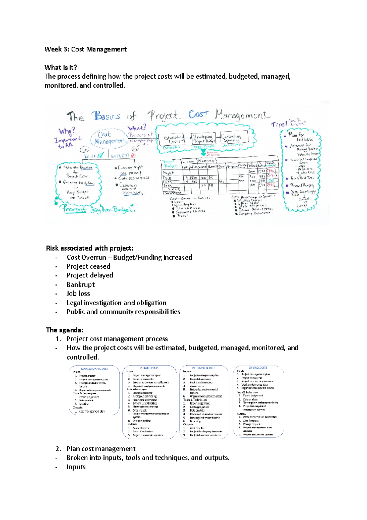 Week 3 Project Management Notes - Week 3: Cost Management What is it ...