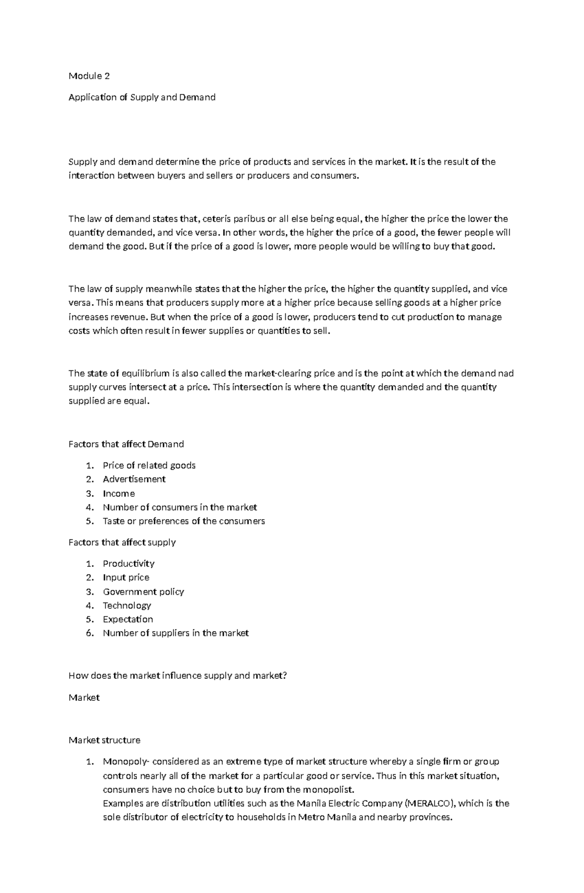 Module 2- Applied Economics - Module 2 Application of Supply and Demand ...