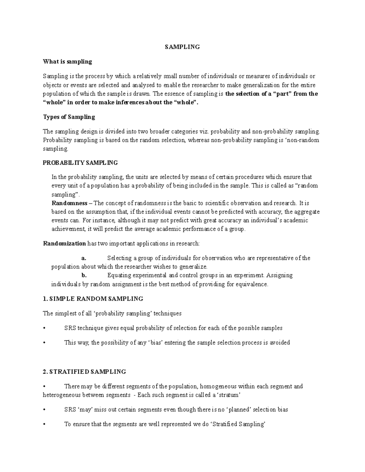 Sampling - simple notes - SAMPLING What is sampling Sampling is the ...