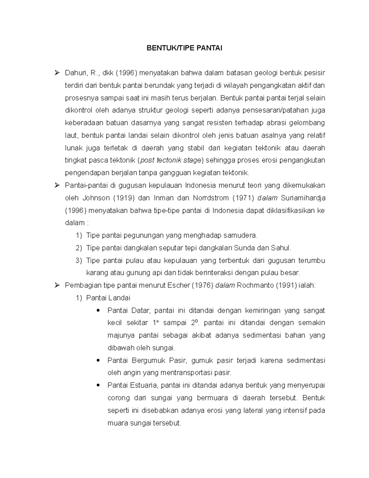 Geologi Laut - Bentuk atau Tipe Pantai - BENTUK/TIPE PANTAI Dahuri, R ...