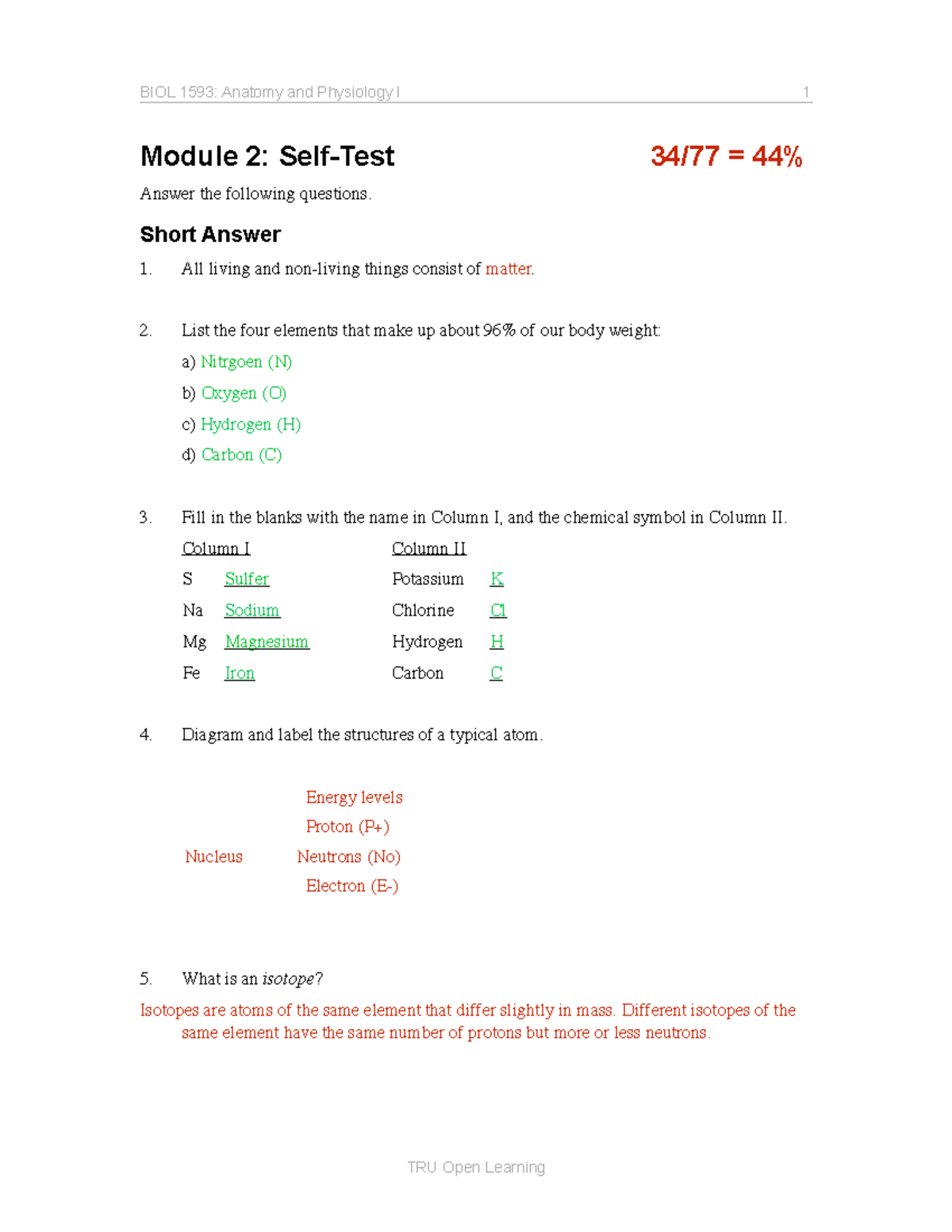 Module 2 - Self-Test - TRU Open Learning - BIOL0501 - TRU - Studocu