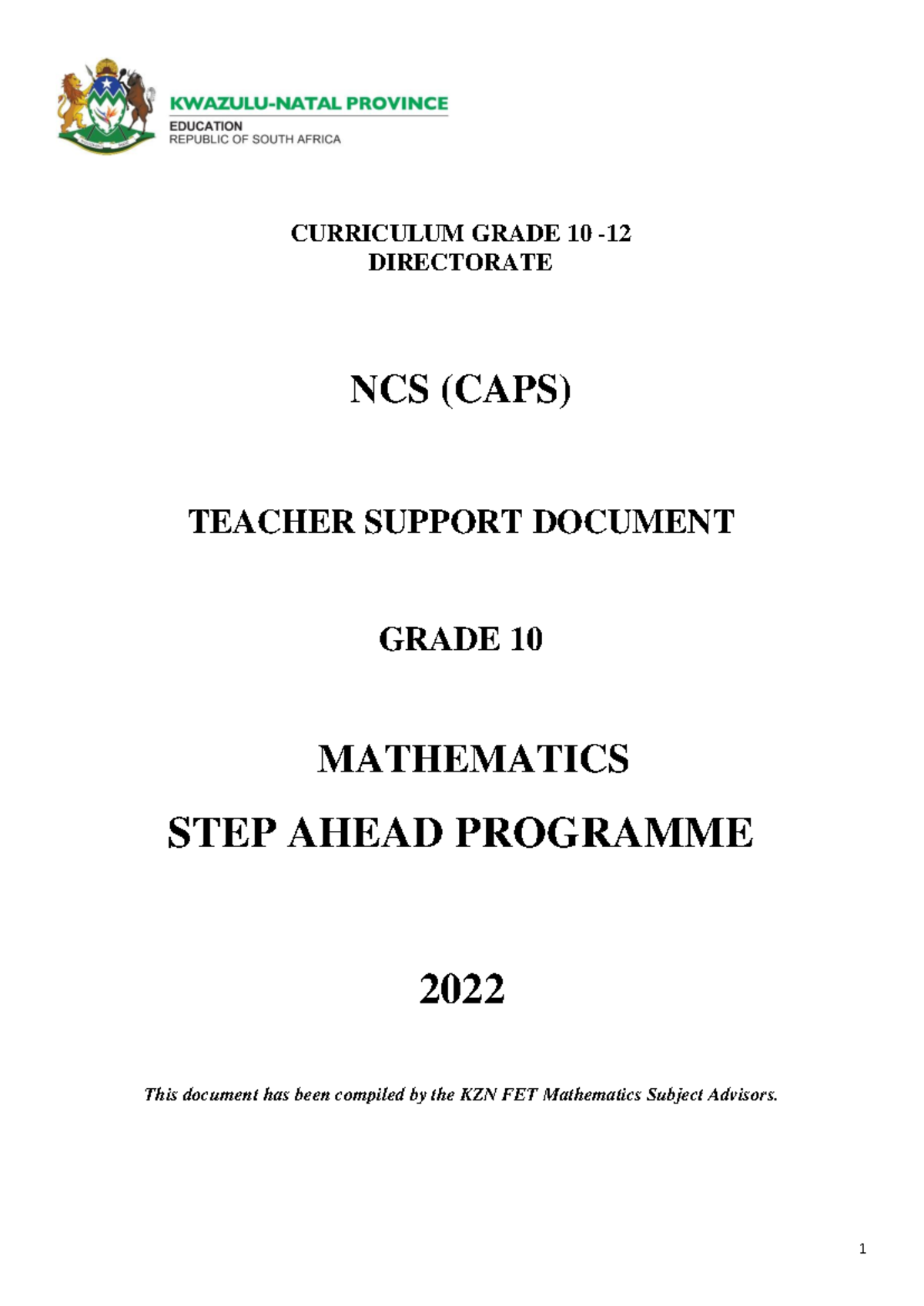 Gr 10 Maths Step Ahead Teachers Document 2022-1 - CURRICULUM GRADE 10 ...