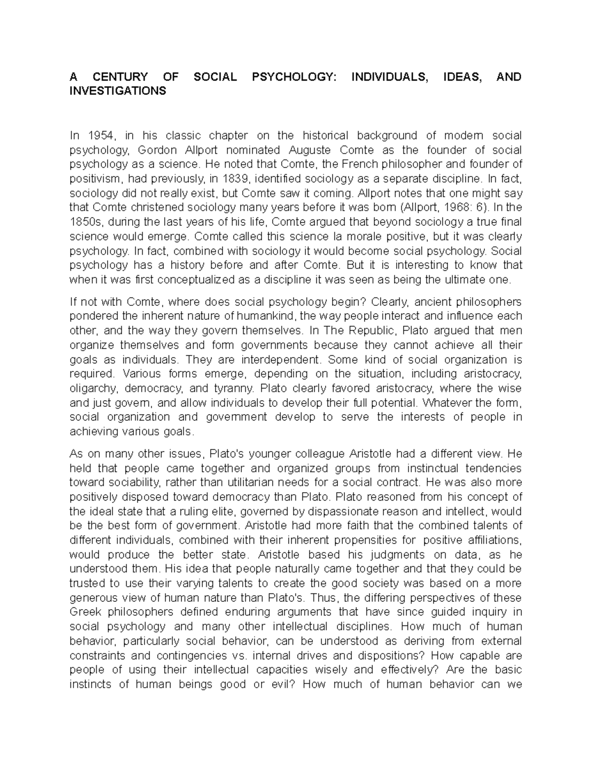 A Century Of Social Psychology Individuals, Ideas, And Investigations ...