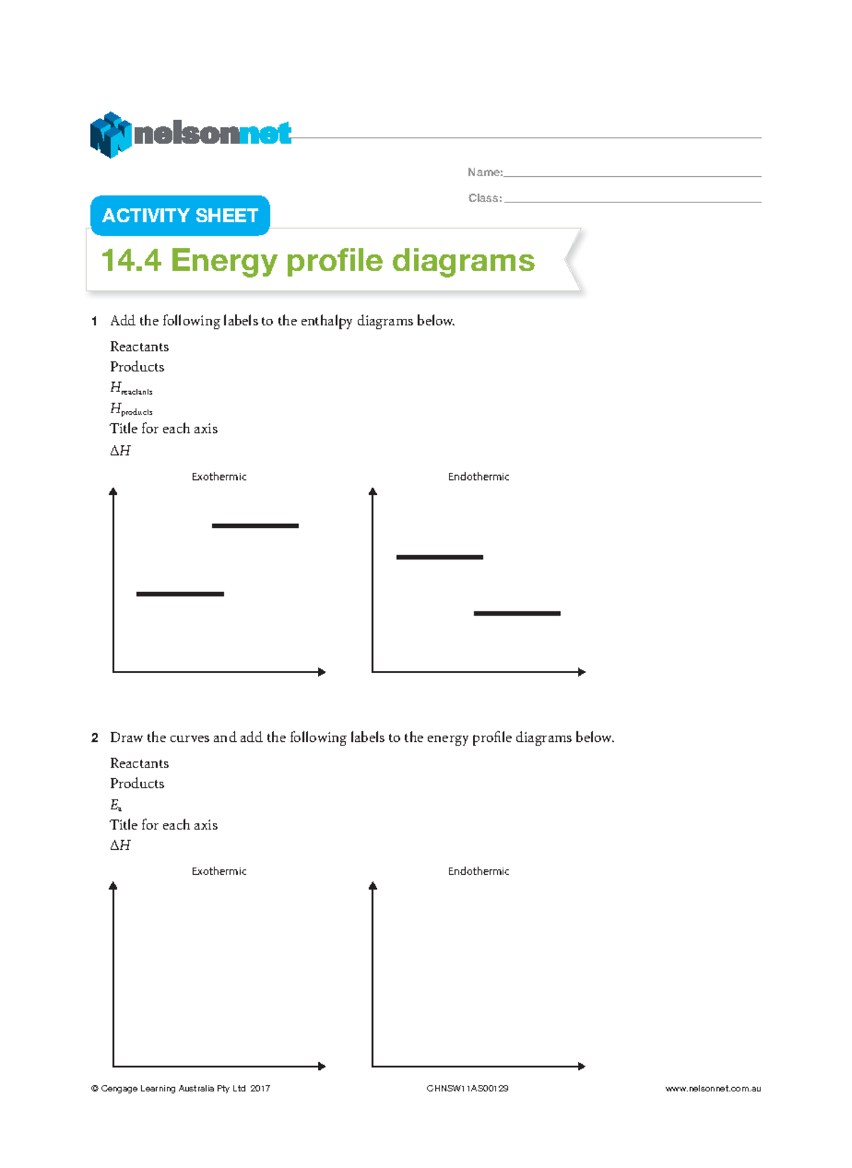 IQ1 Chap 14 Energy Profile Diagrams Worksheet - © Cengage Learning ...