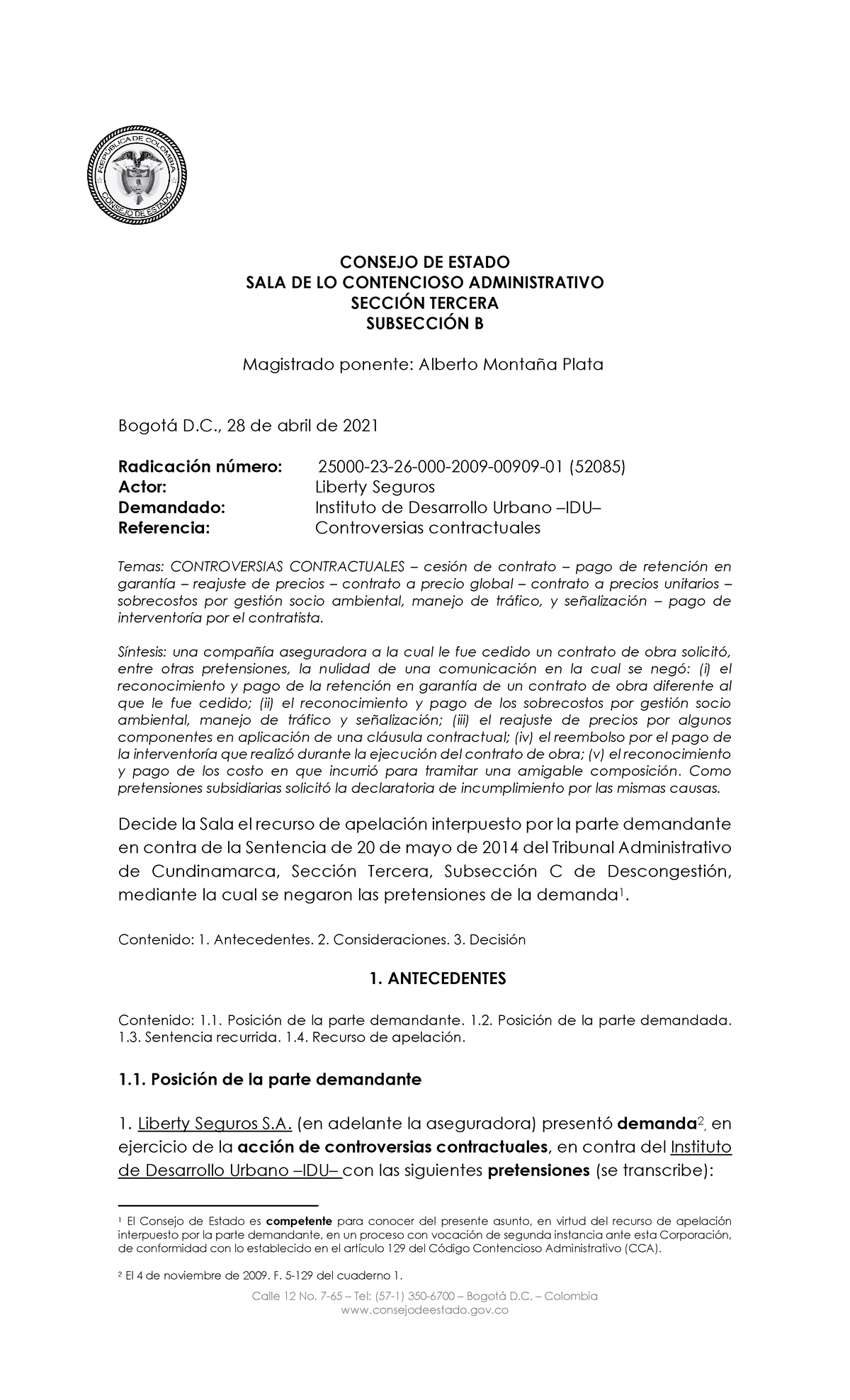 Consejo%20de%20Estado%2C%20SIII%2C%20%2052085 - Calle 12 No. 7- 65 ...